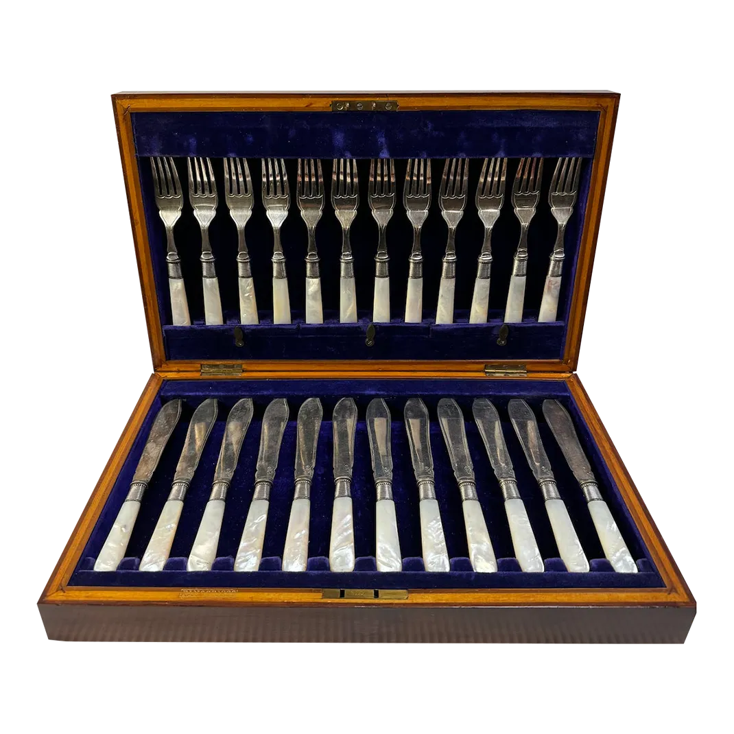 Circa 1900 English Mother of Pearl Handled Fish Utensil Set With ...