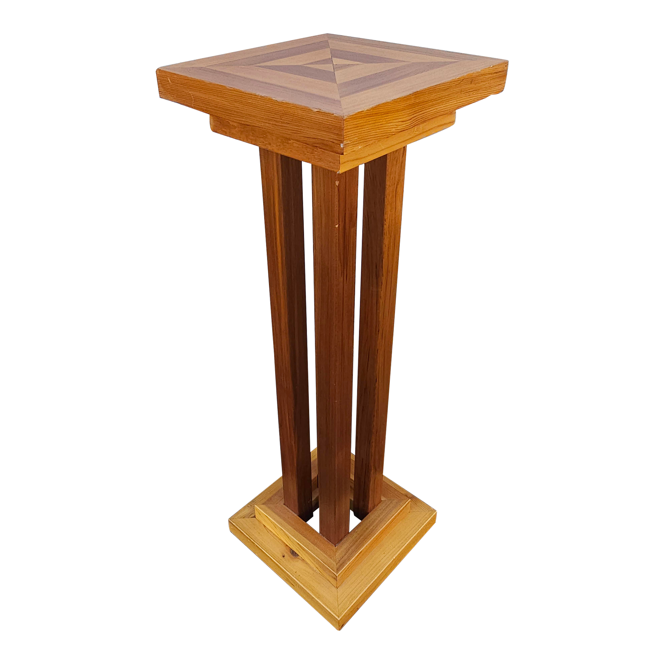 20th Century Mixed Fruitwood Parquetry Pedestal Plant Stand | Chairish