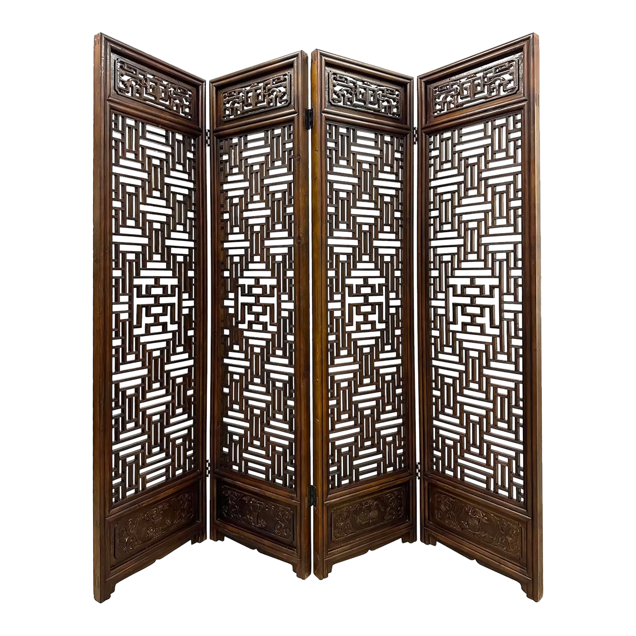 20th Century Antique Chinese Hand Carved 4 Panels Wooden Screen/Room ...