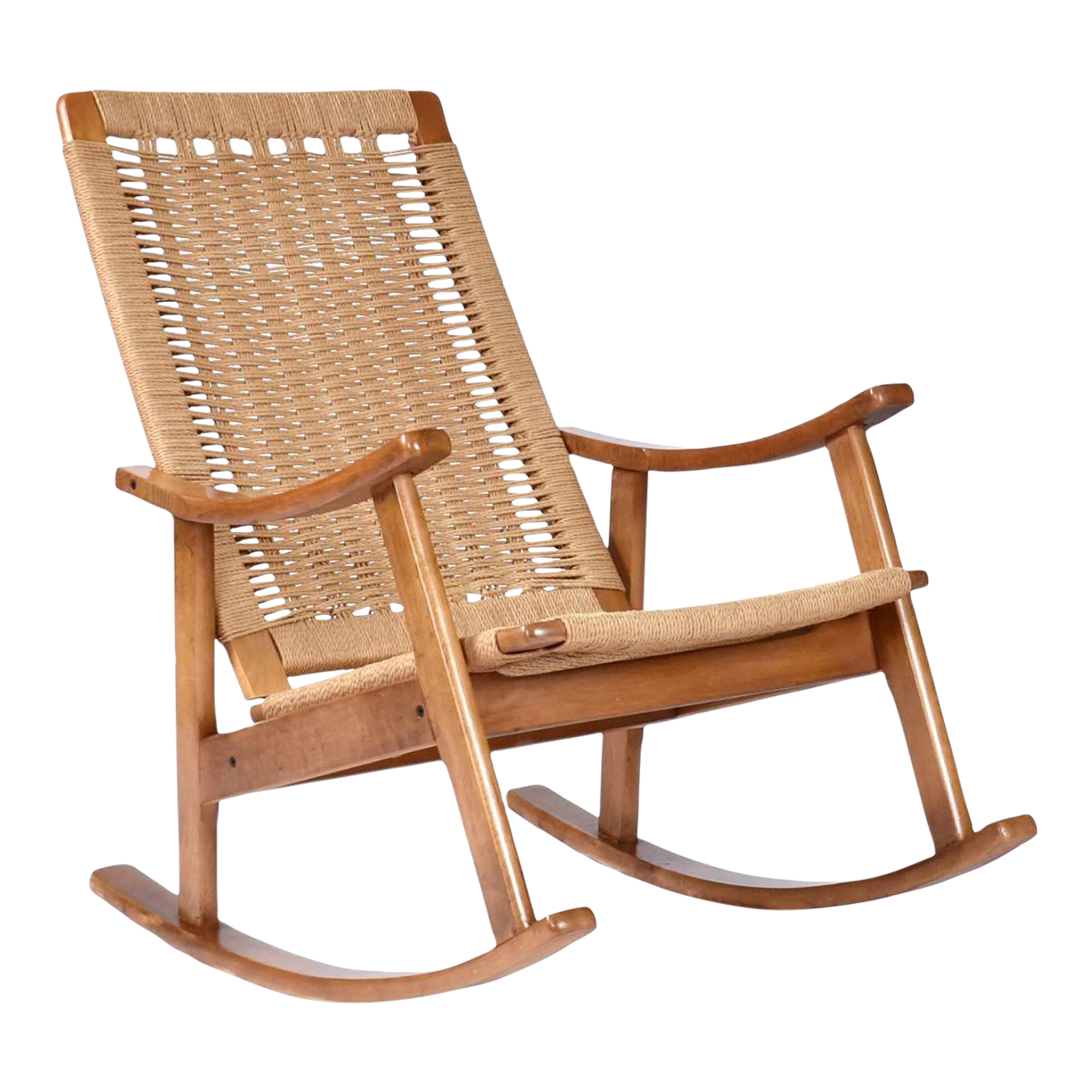 Mid-Century Modern Danish Modern Hans Wegner Style Woven Rope Rocking ...