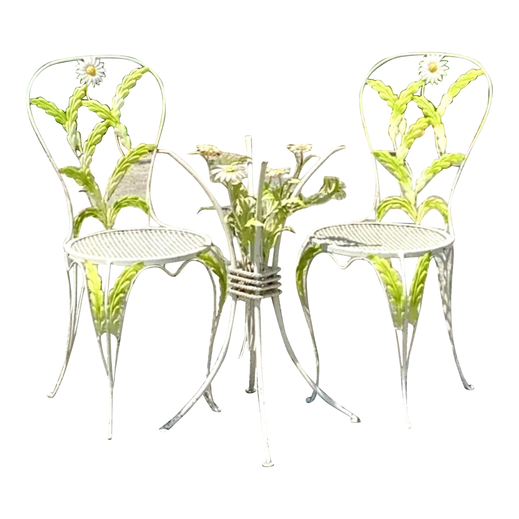 Vintage Italian Hand Painted Metal Daisy Garden Dining Table & 2 Chairs ...