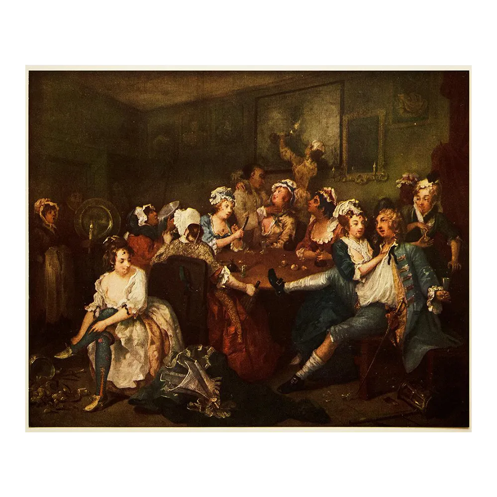 1956 After William Hogarth "The Rake's Progress, 3: The Orgy", Vintage Full-Color Print | Chairish