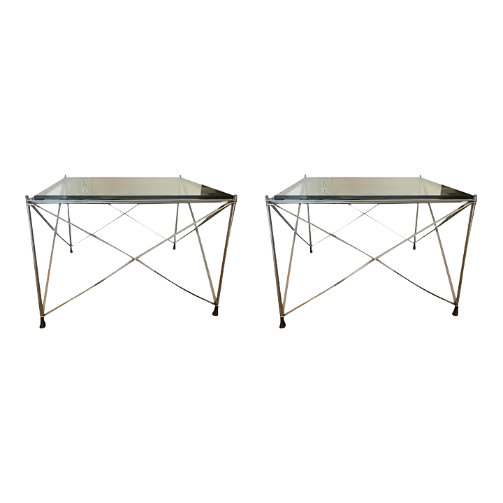1970s Modernist Molecular Form Chrome & Glass Tables - A Pair | Chairish