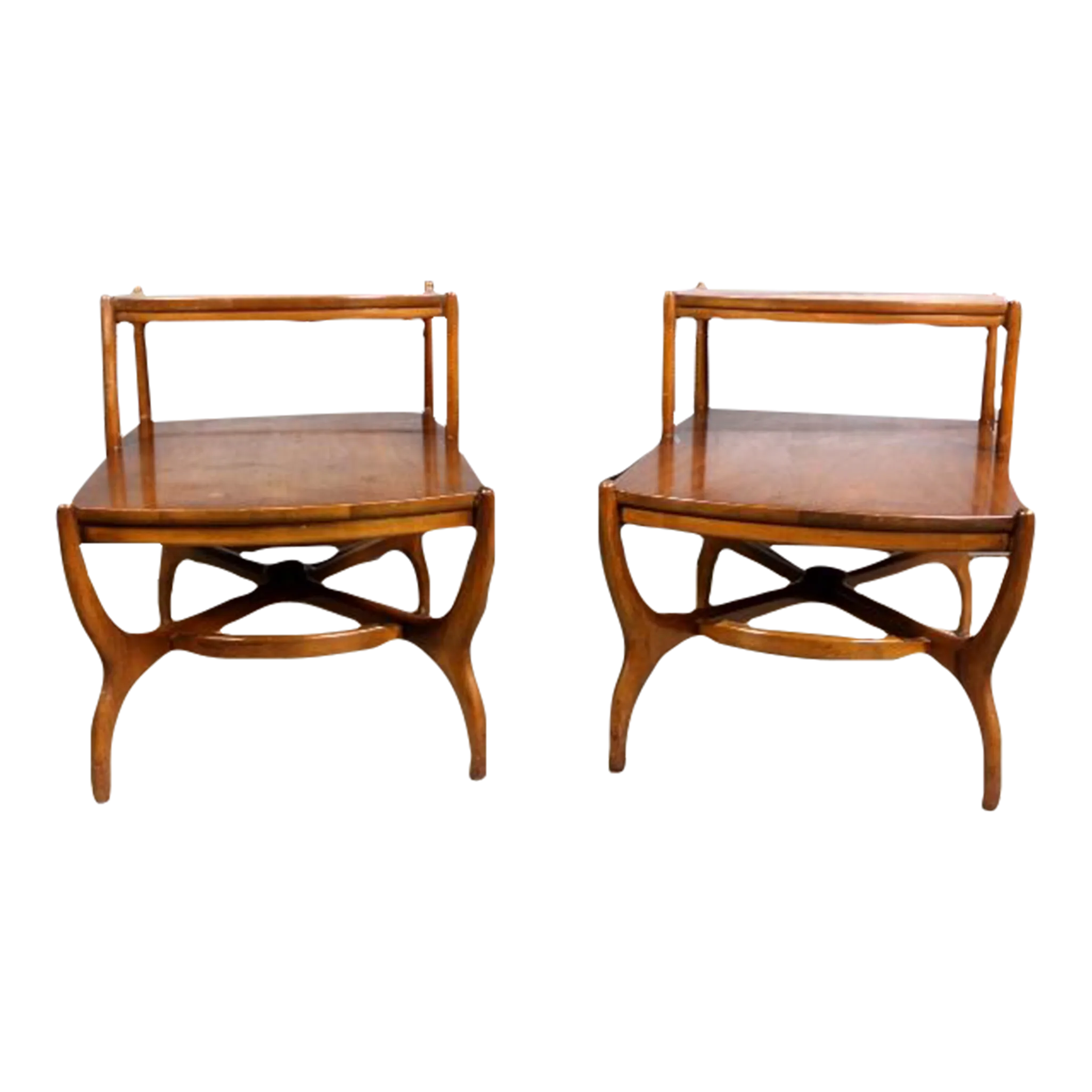 Mid Century Sculptural Two Tier Step Side Tables - a Pair | Chairish