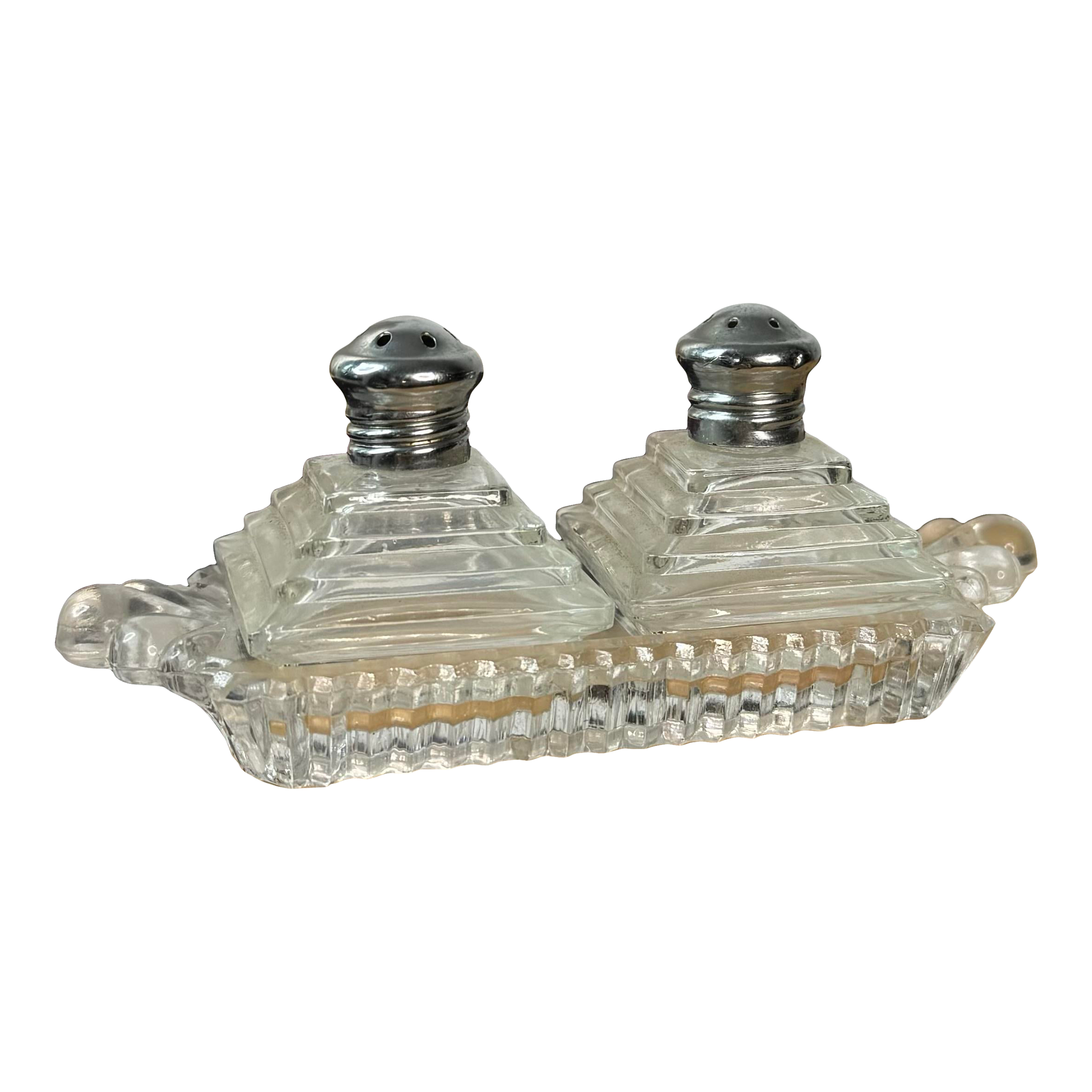 Mid 20th Century Vintage Glass Irice Pyramid Mini Pepper Salt Set With ...