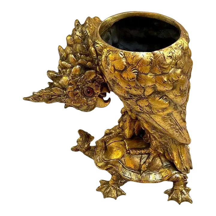 Early 20th Century Aesthetic Gilt Metal Cockatoo & Turtle Figural ...