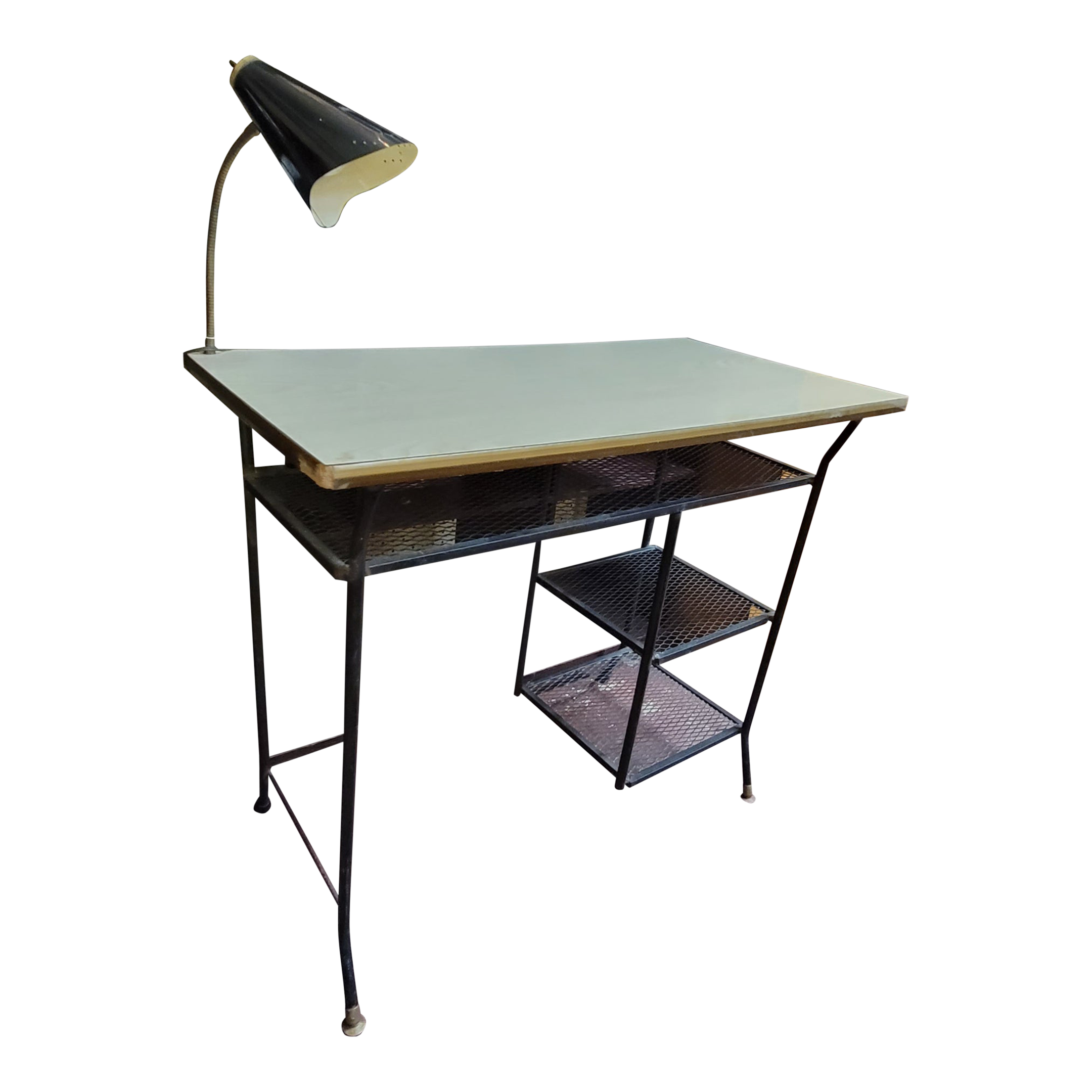 Mid Century Modern Metal and Formica Desk With Built in Light | Chairish