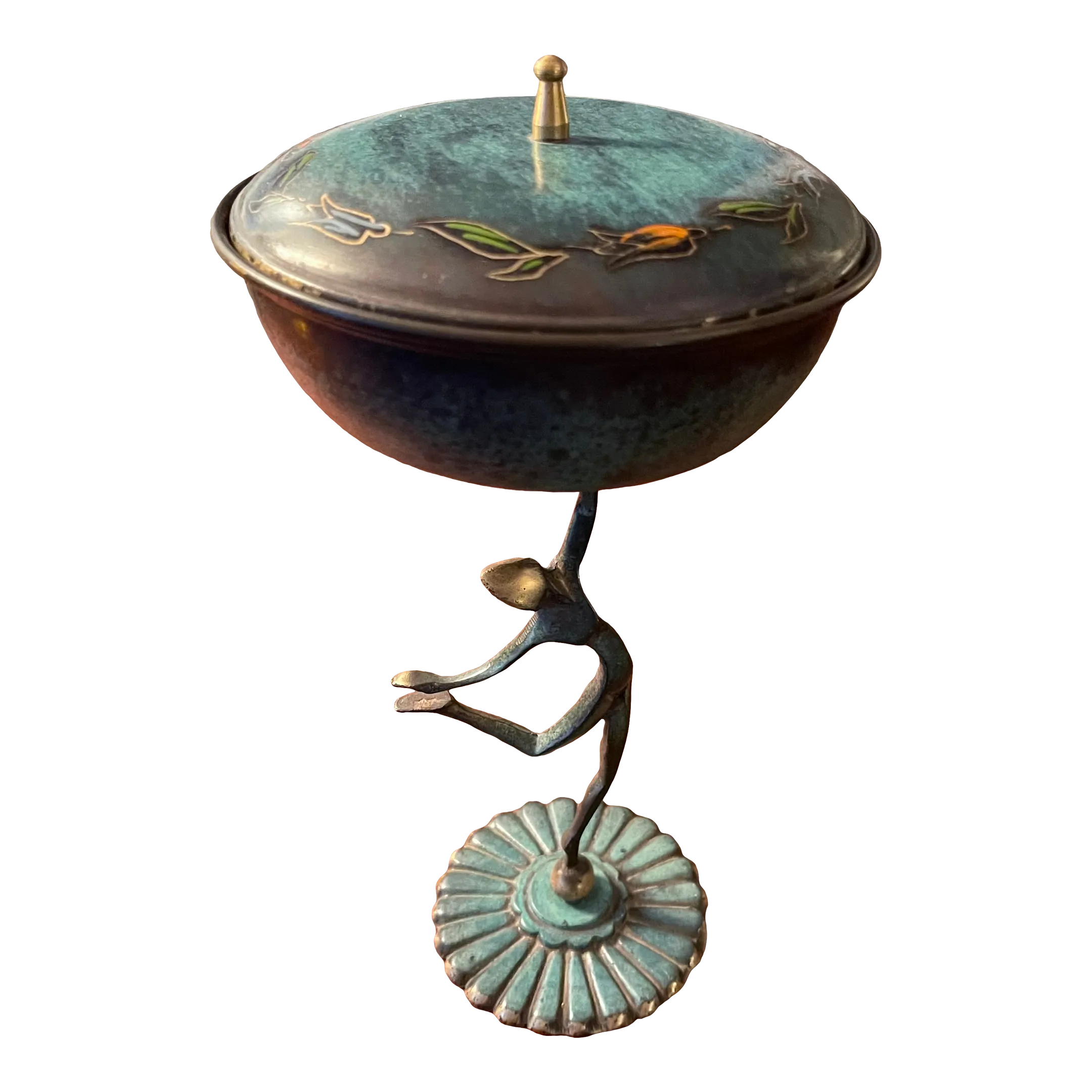 1960s Moshe Klein/Maurice Ascalon Verdigris Dancer Sculpture Holding a ...