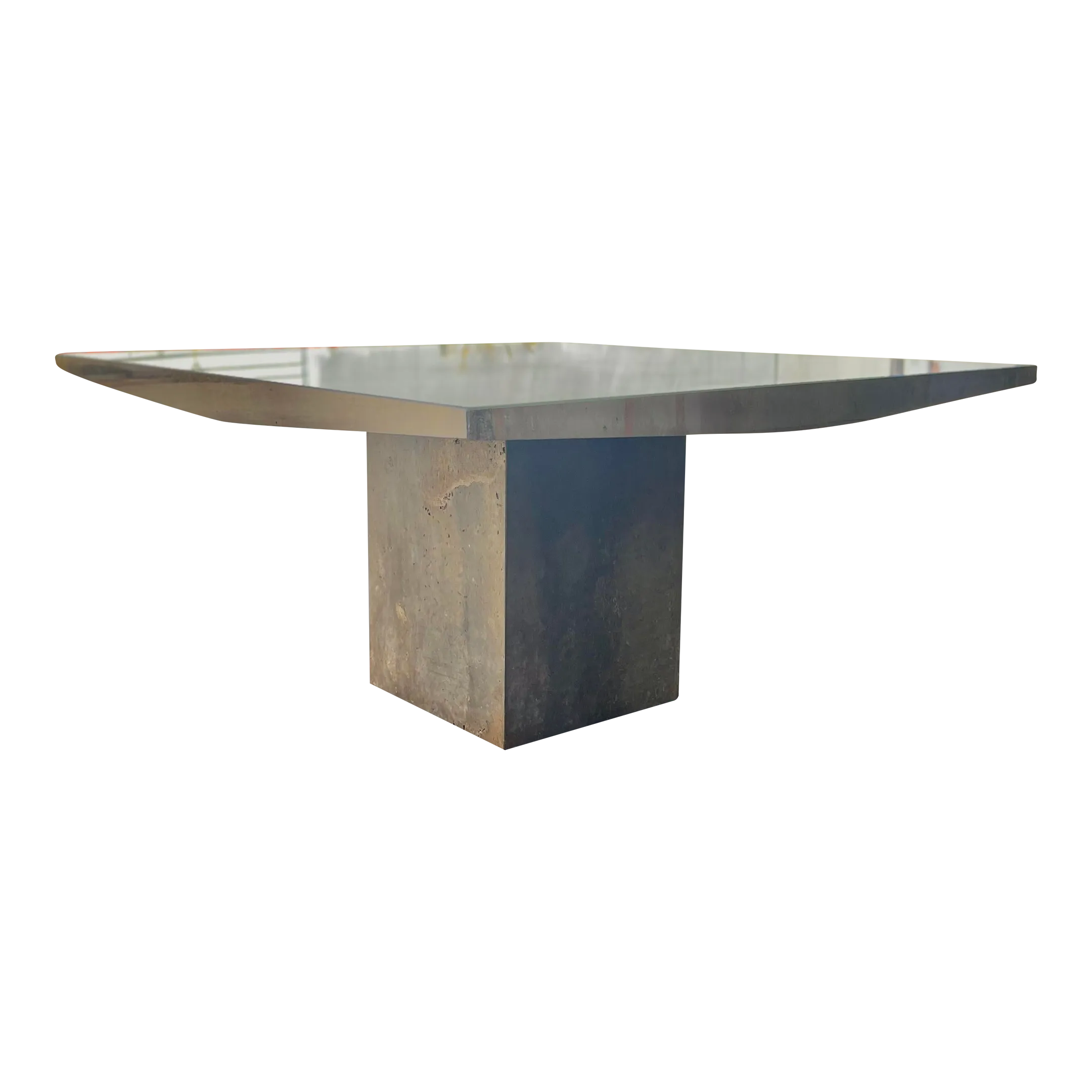 Monumental Square Travertine Dining Table With Pedestal Base and ...
