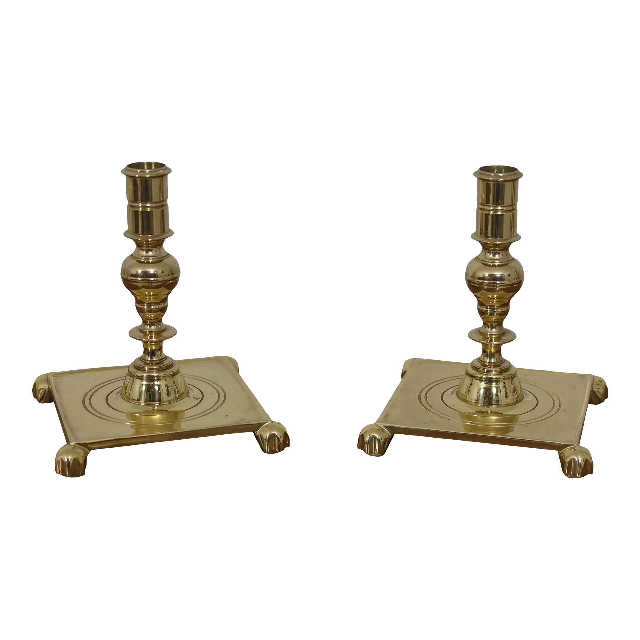 Pair Solid Brass Colonial Candlesticks | Chairish