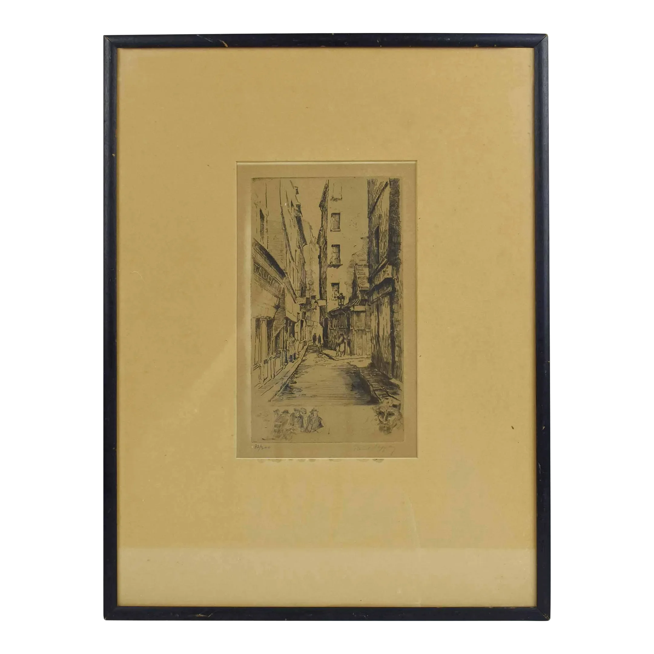 Early 20th Century White and Black European Street Scene Sketch Style ...