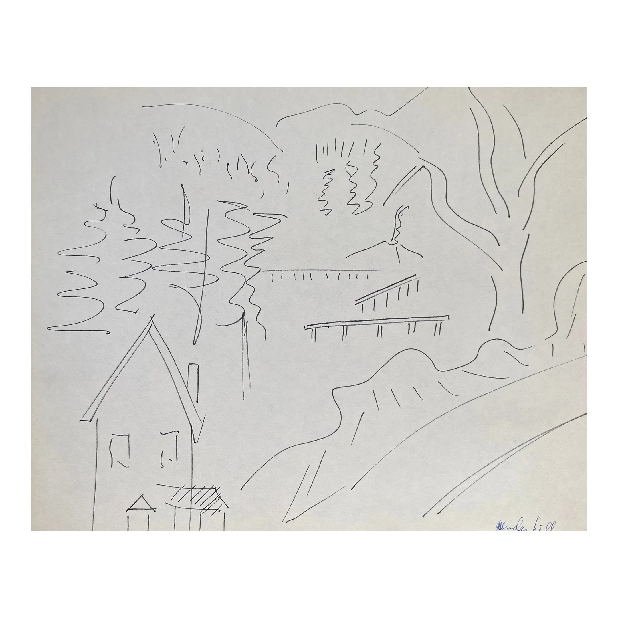 1960s Frank Wallace Underhill Vermont Landscape Drawing | Chairish