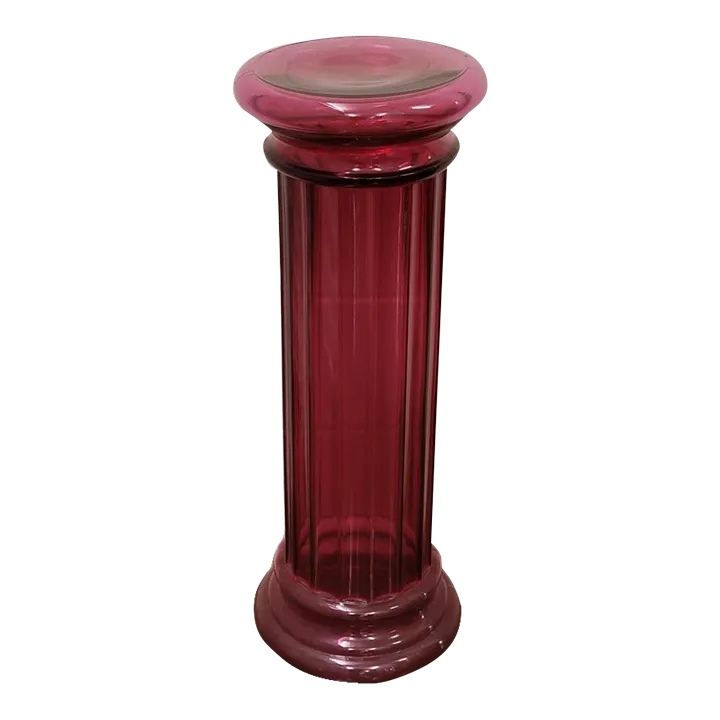 Vintage 1980's Pilgrim Cranberry Art Glass Column Floor Pedestal | Chairish