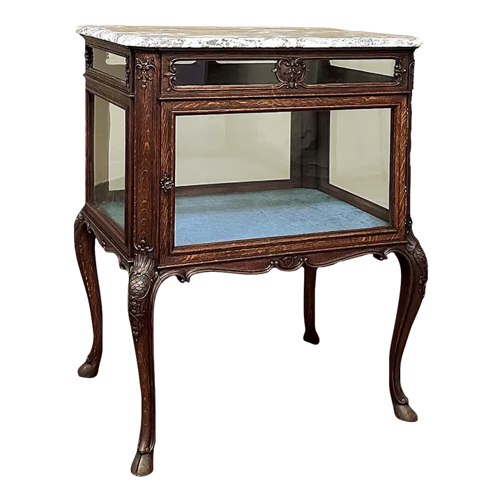 19th Century French Louis XIV Marble Top Display Case | Chairish
