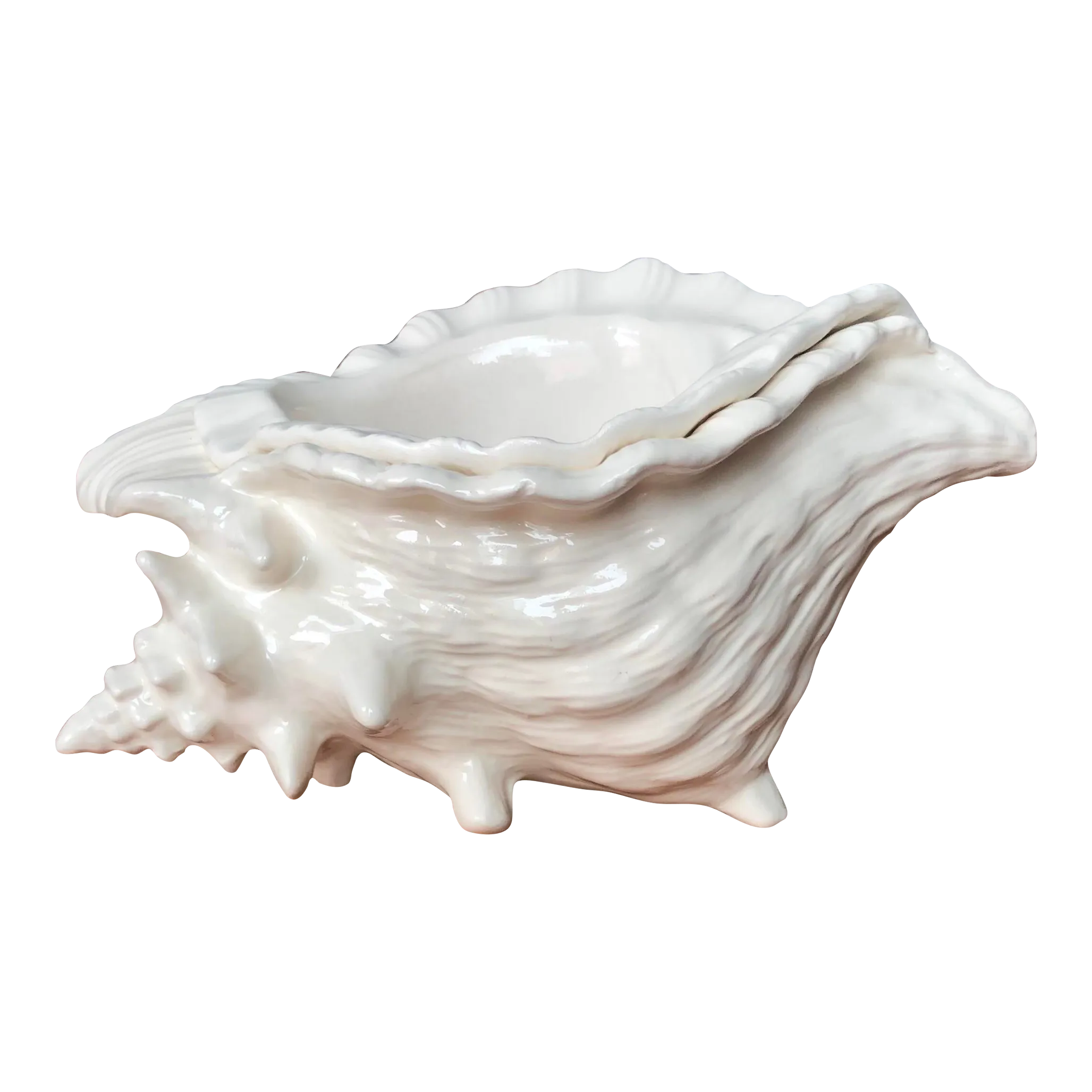Vintage Ivory Conch Shell Cachepot Planter | Chairish