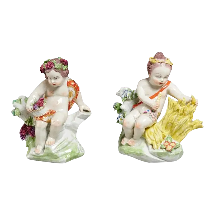 Pair Antique 18th Century Chelsea Porcelain Cherub Figures Emblematic ...