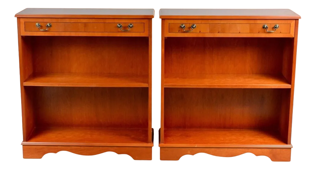 Light Burr & Burl Walnut Library Bookcases with Adjustable Shelves, Set ...