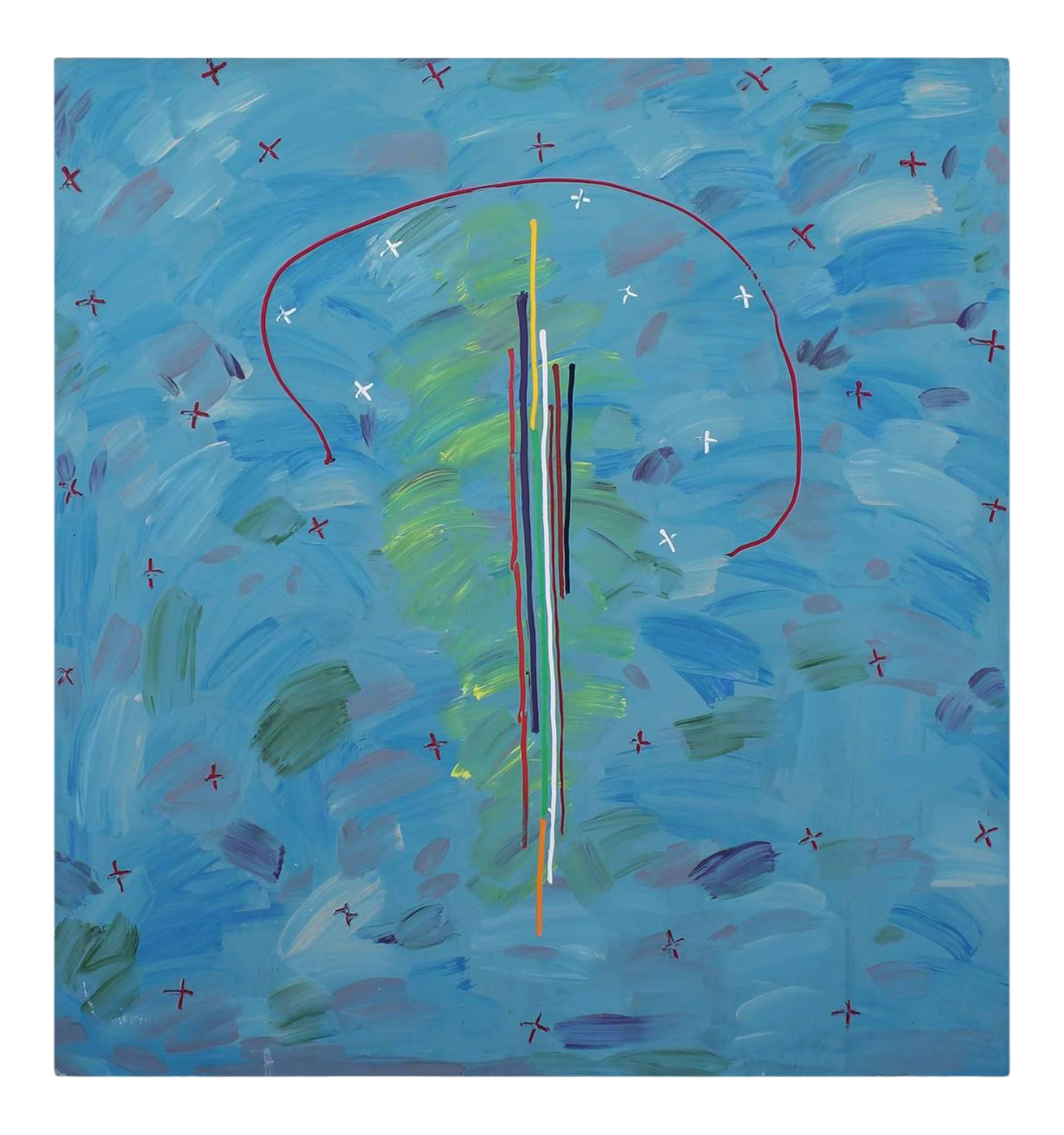 David Wayne Bolduc "C.T.A."- Large Blue Abstract Painting 1980 | Chairish