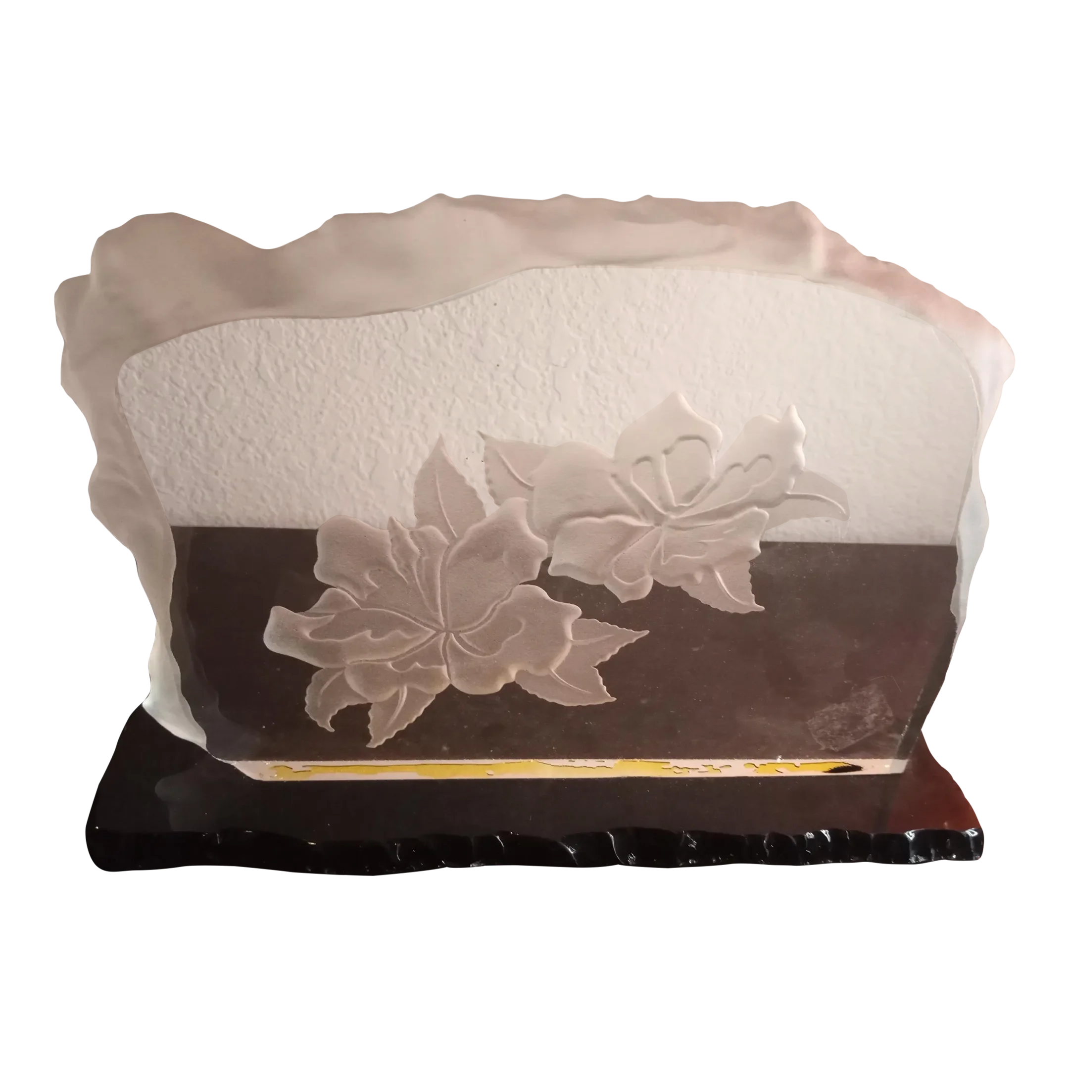 1980s Floral Etchel Glass Plaque on Glass Pedestal | Chairish