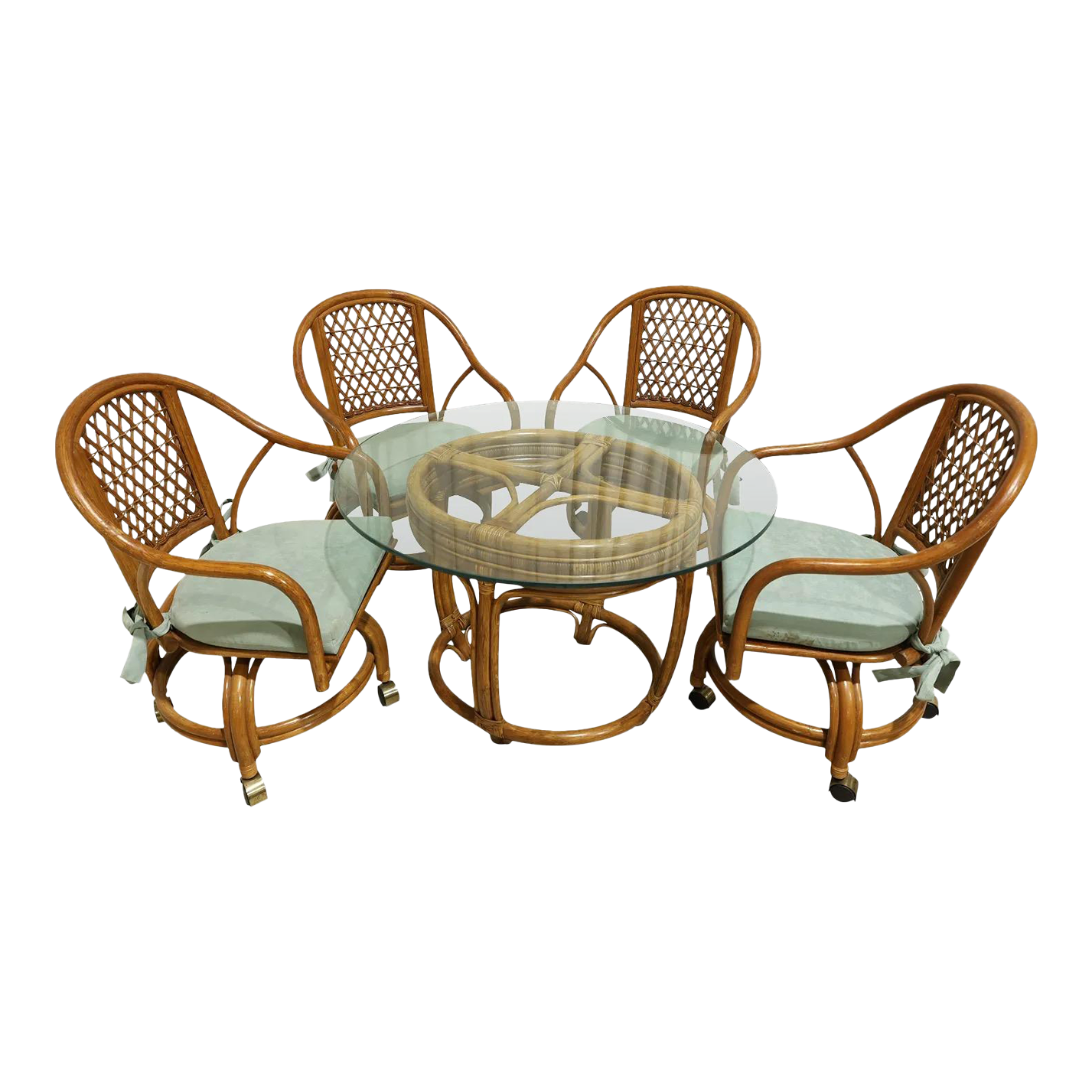 1980s Vintage Rattan Bentwood Patio Dining Set of 5 | Chairish