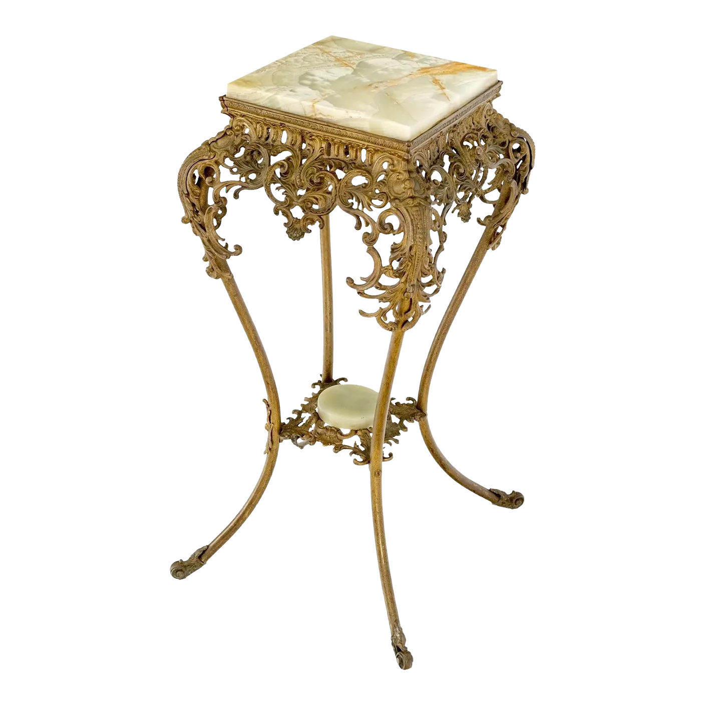 Onyx Top Ornate Gilt Brass Base Lamp Table Stand Pedestal | Chairish