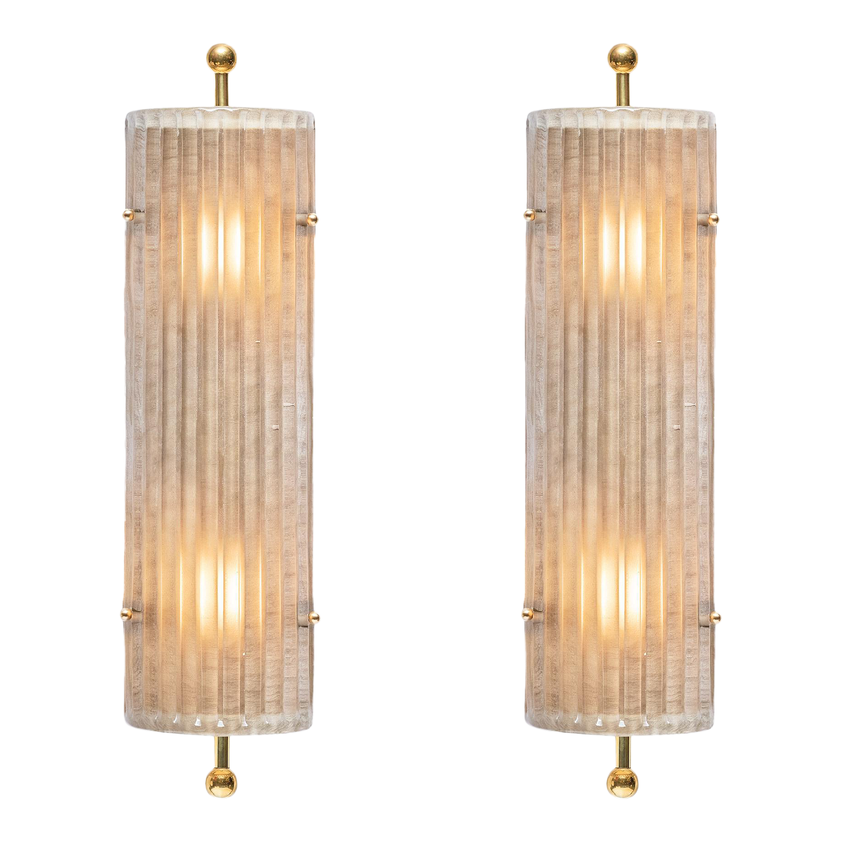 Murano Glass Smoked Ribbed and Brass Sconces | Chairish