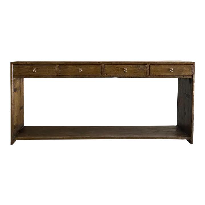 Custom Elm Wood Modern Console Table With Drawers in Dark Walnut | Chairish