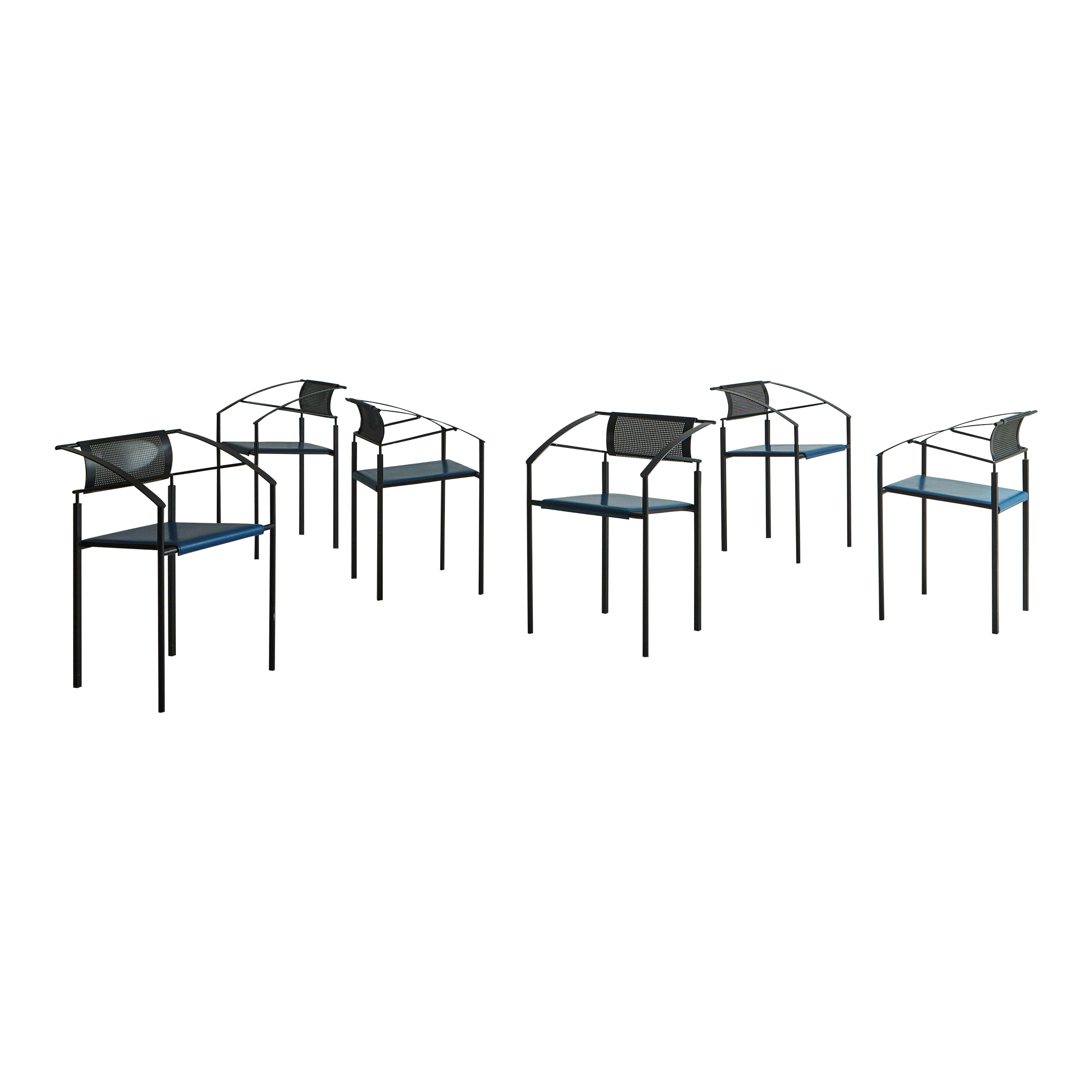 Iron ‘Carrè VI’ Chairs in Blue Leather by Fly Line, Italy 1990s - Set ...