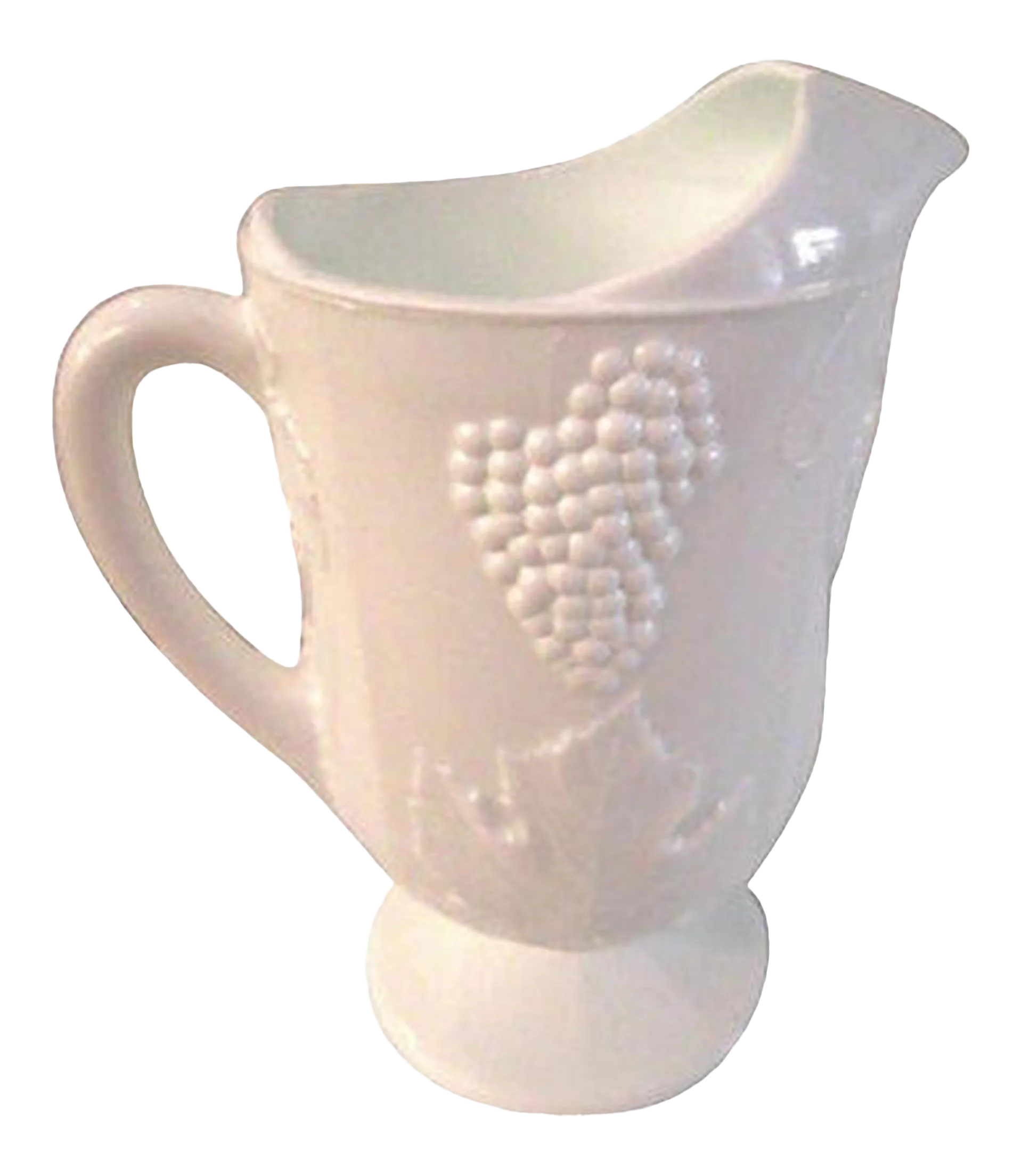 Mid-Century Large White Harvest Grape Milk Glass Footed Pitcher | Chairish