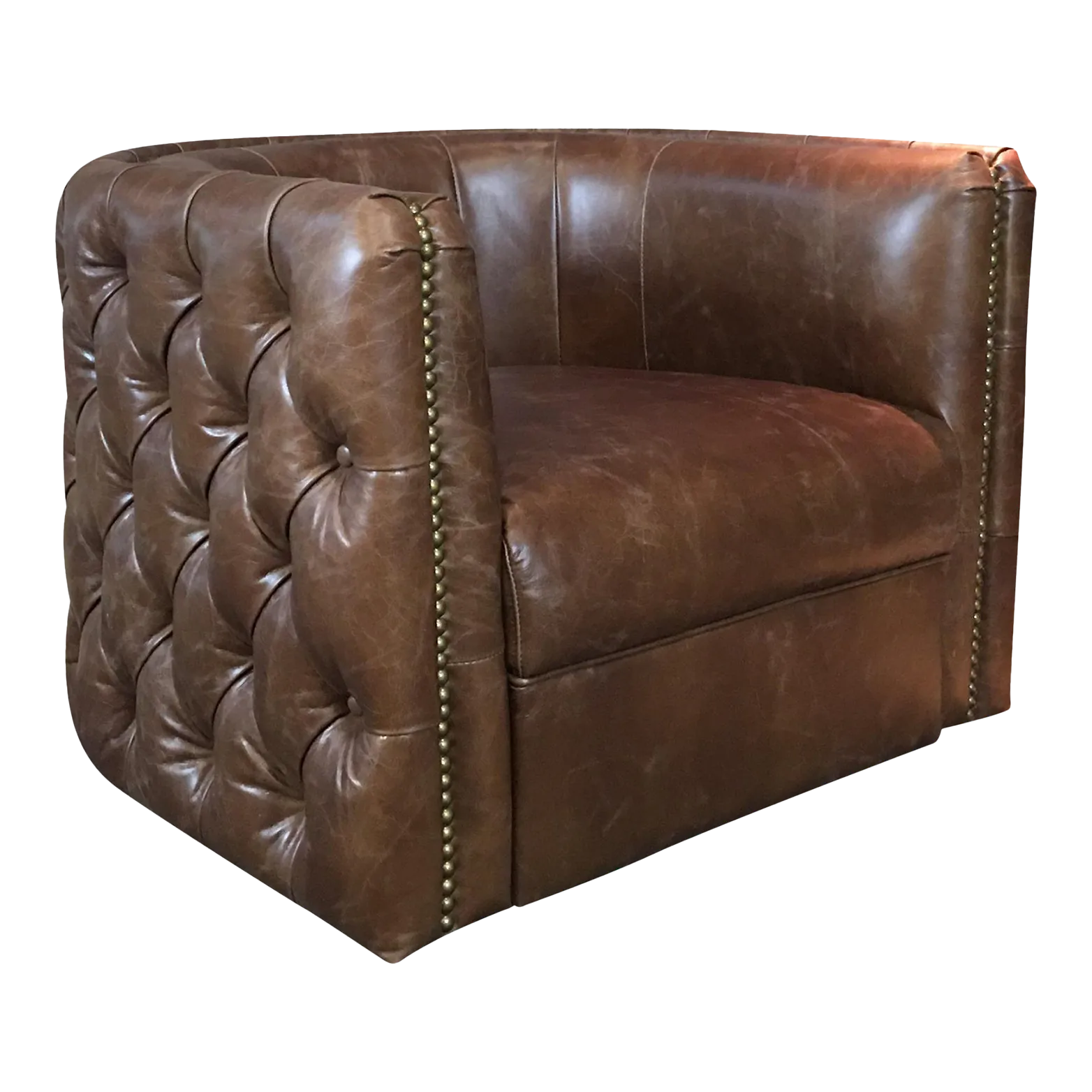 Jhs Chestfield Mexico Brown Leather Swivel Chair | Chairish