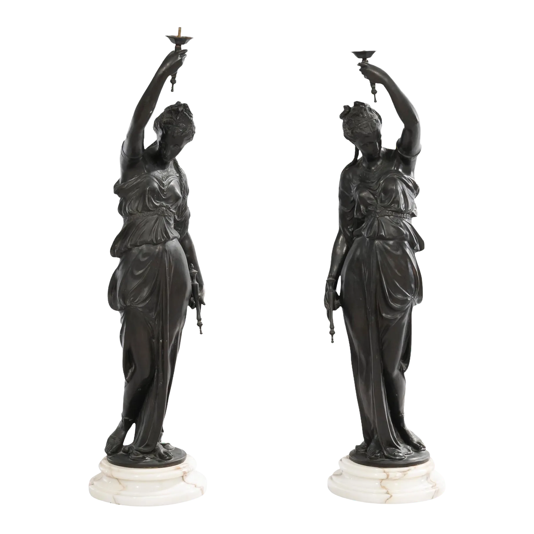 Patinated Neoclassical Bronze Female Figures Designed as Torchieres - A ...