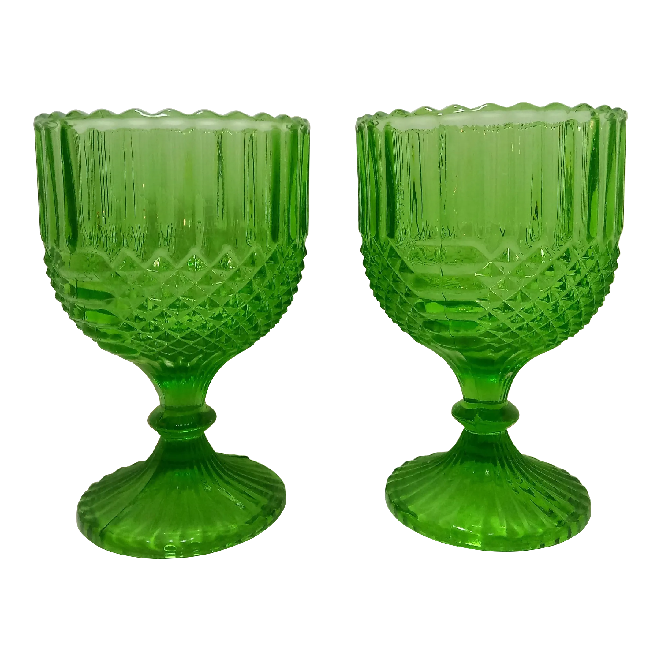 Vintage Green Anchor Hocking Diamond Pattern Glass Compotes- Set of 2 ...