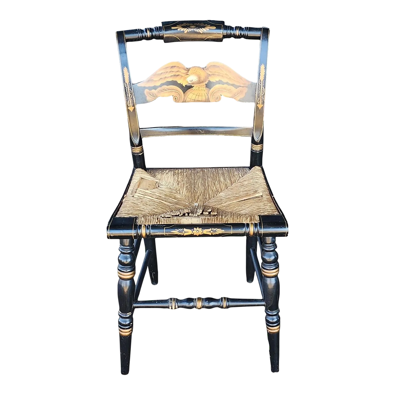 Vintage L Hitchcock Eagle Splat Stenciled Rush Seated Country Side ...