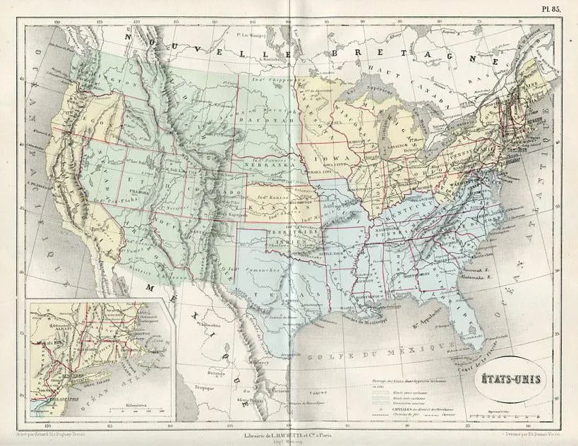 1865 United States Original Engraved Map | Chairish