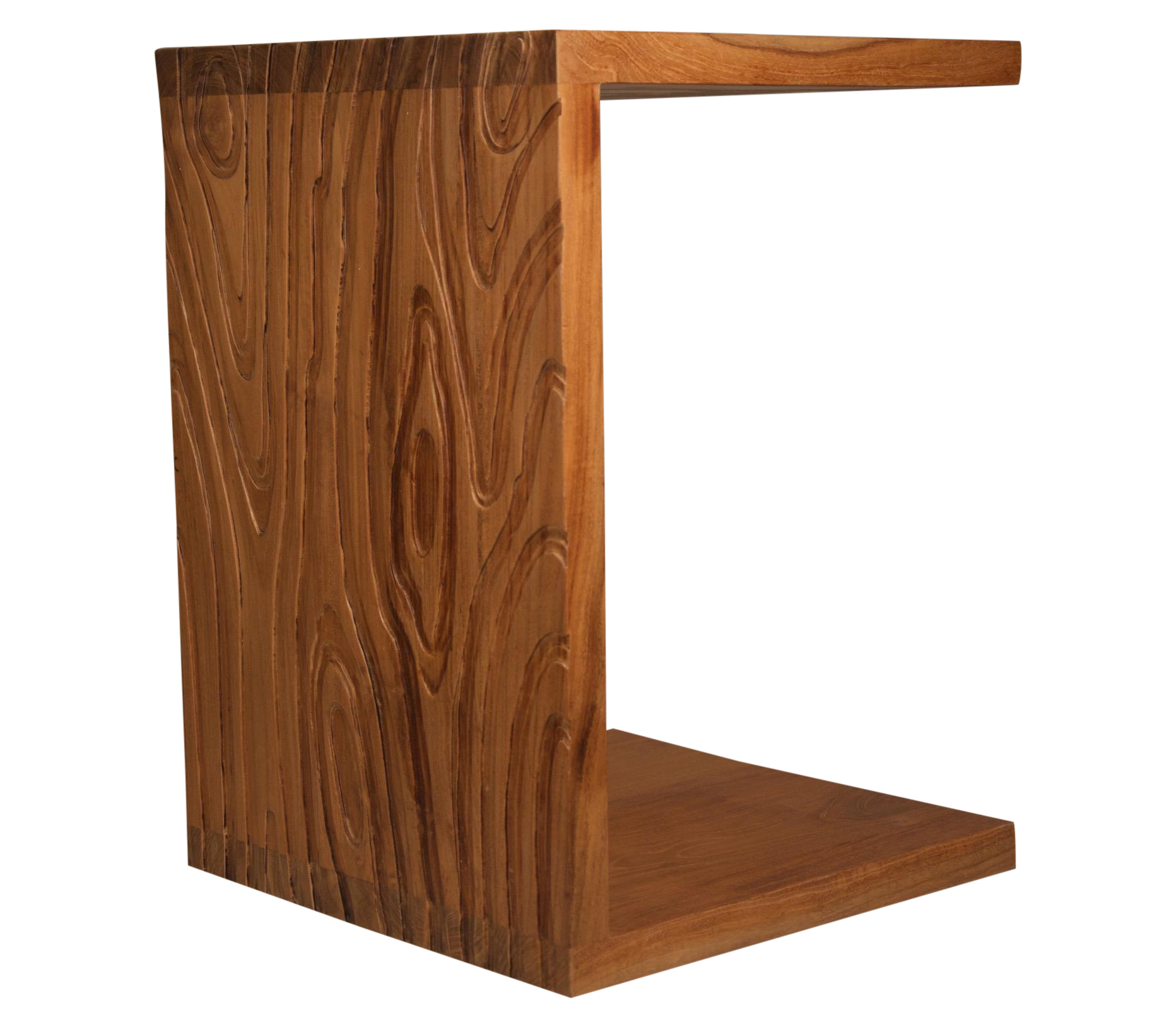 Solid Textured Teak C-Shaped Side Table | Chairish
