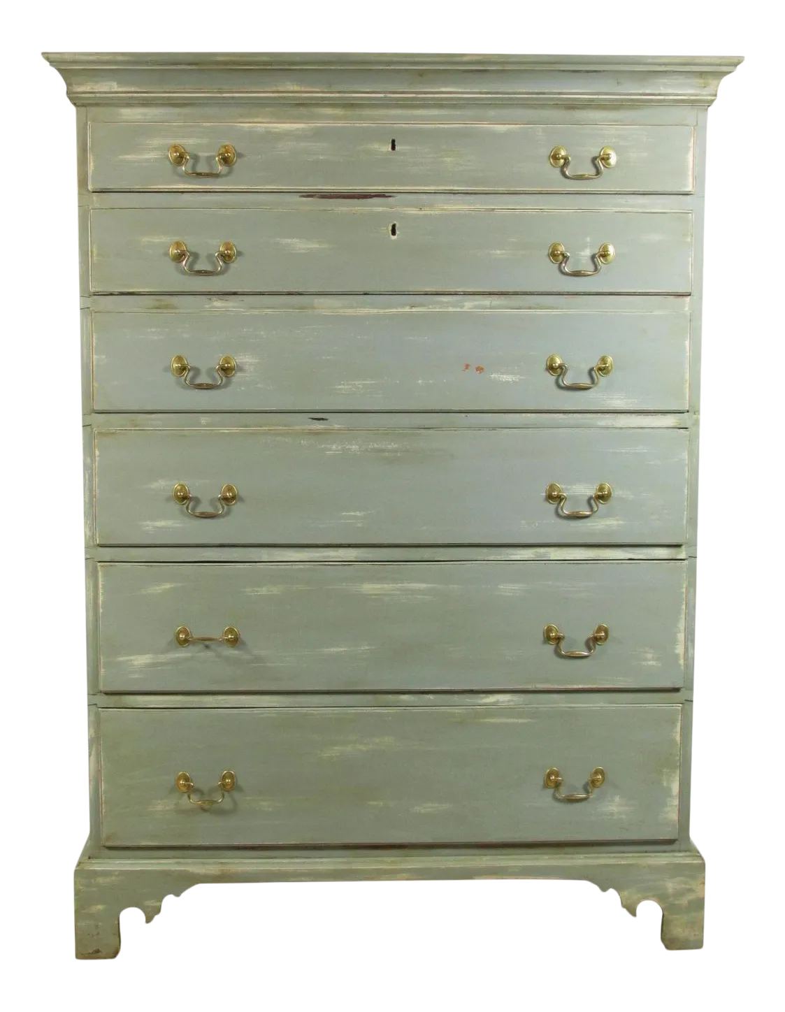 18th Century American Gray Painted Chest with BrassHardware | Chairish