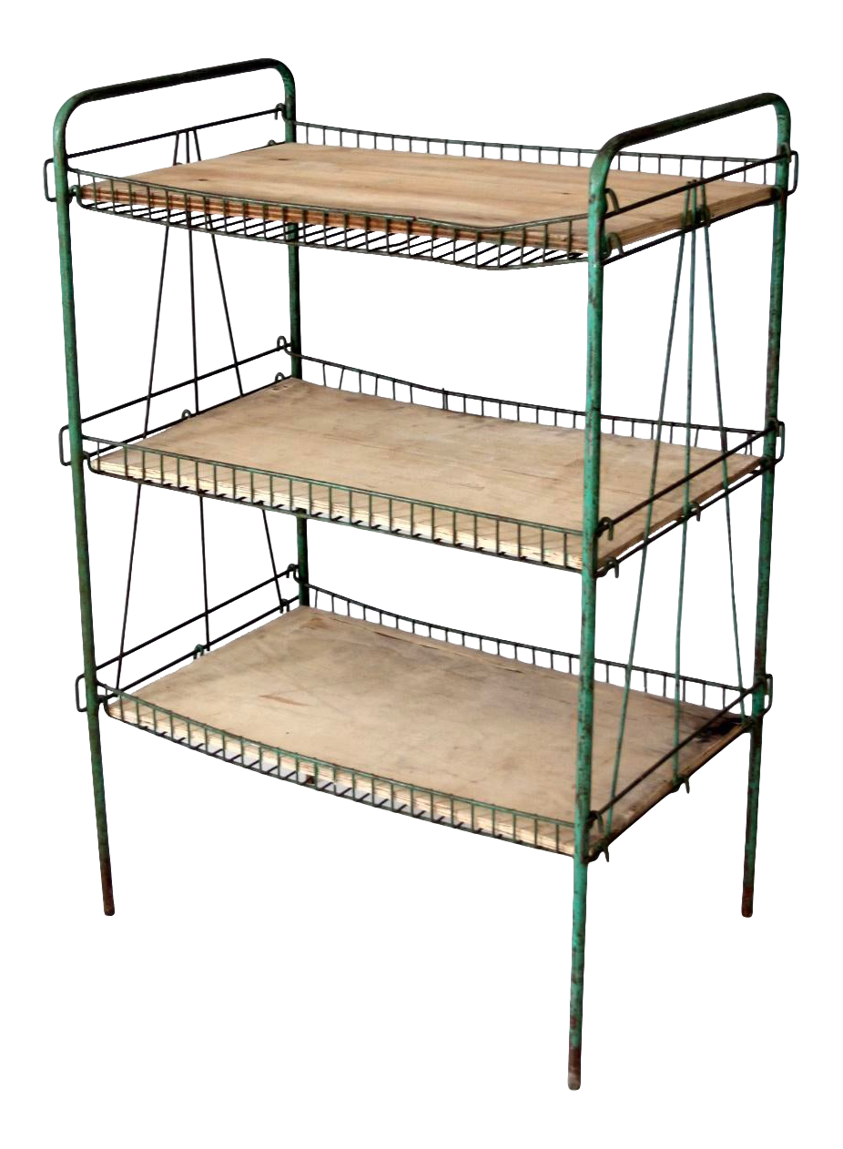 Vintage Green Industrial Wire Shelf Rack | Chairish