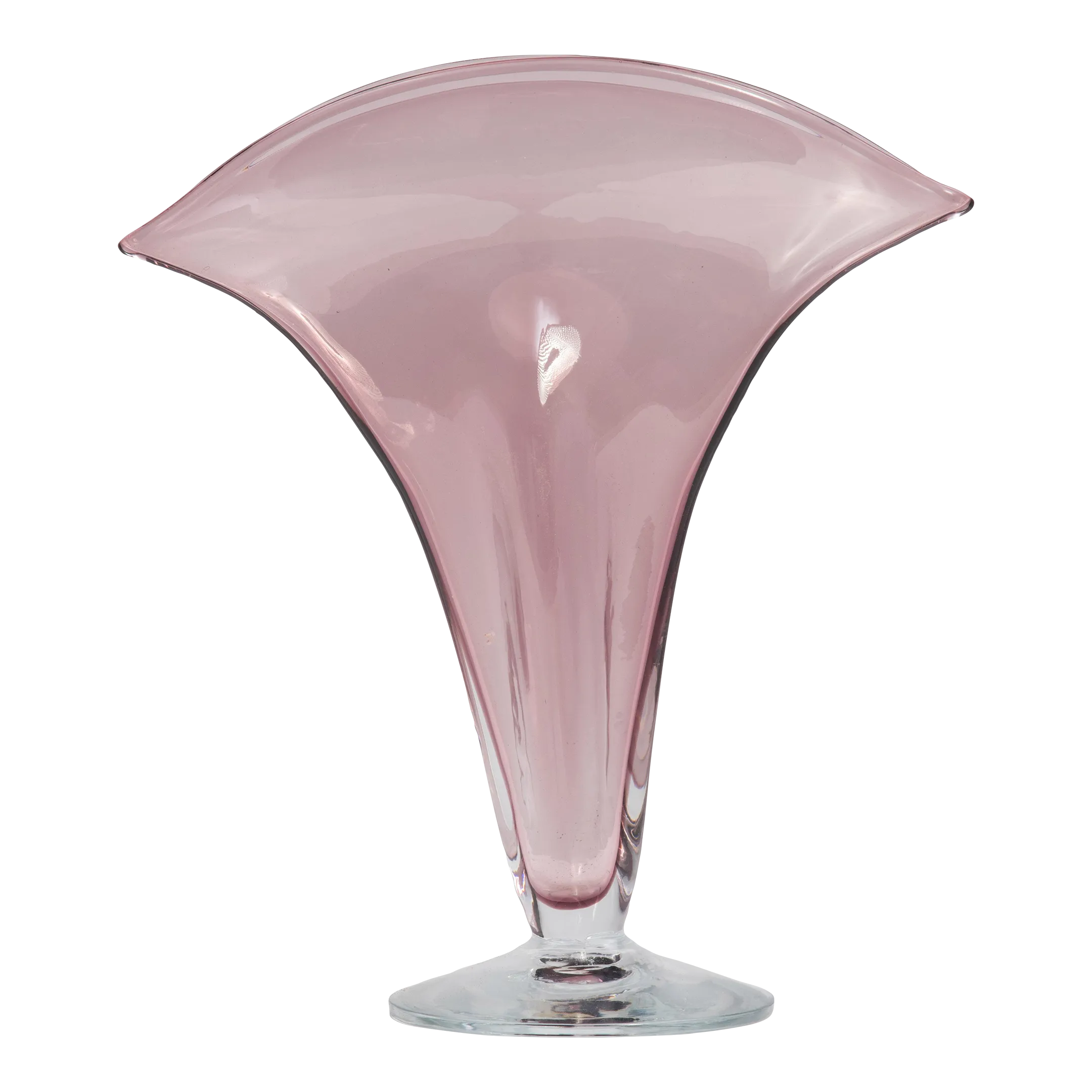 Blenko Art Glass Fan Vase Handcraft Amethyst Purple Clear Footed Base ...