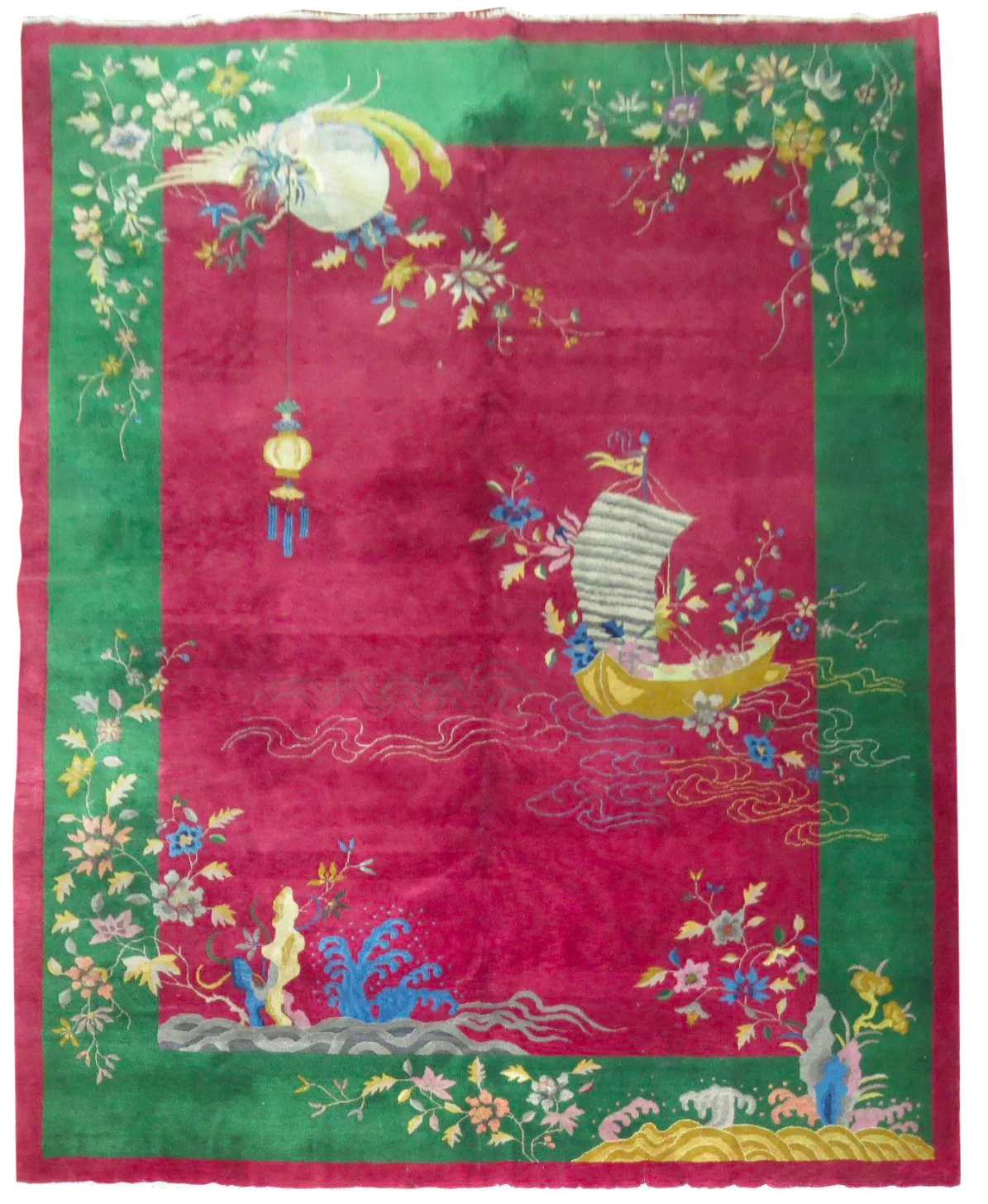 Chinese Jewel Tone Art Deco Rug - 9′ × 11′7″ | Chairish