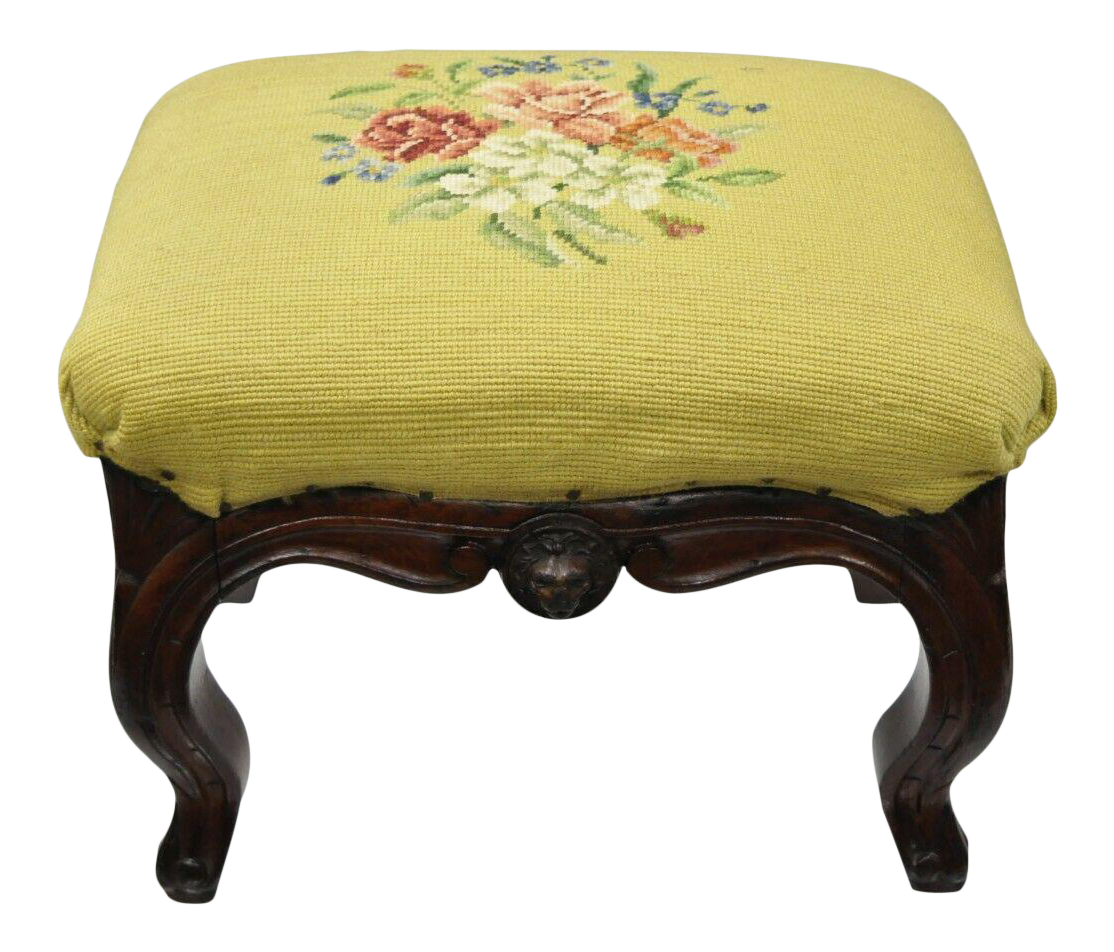 Antique Victorian Carved Walnut Figural Lion Female Face Footstool ...