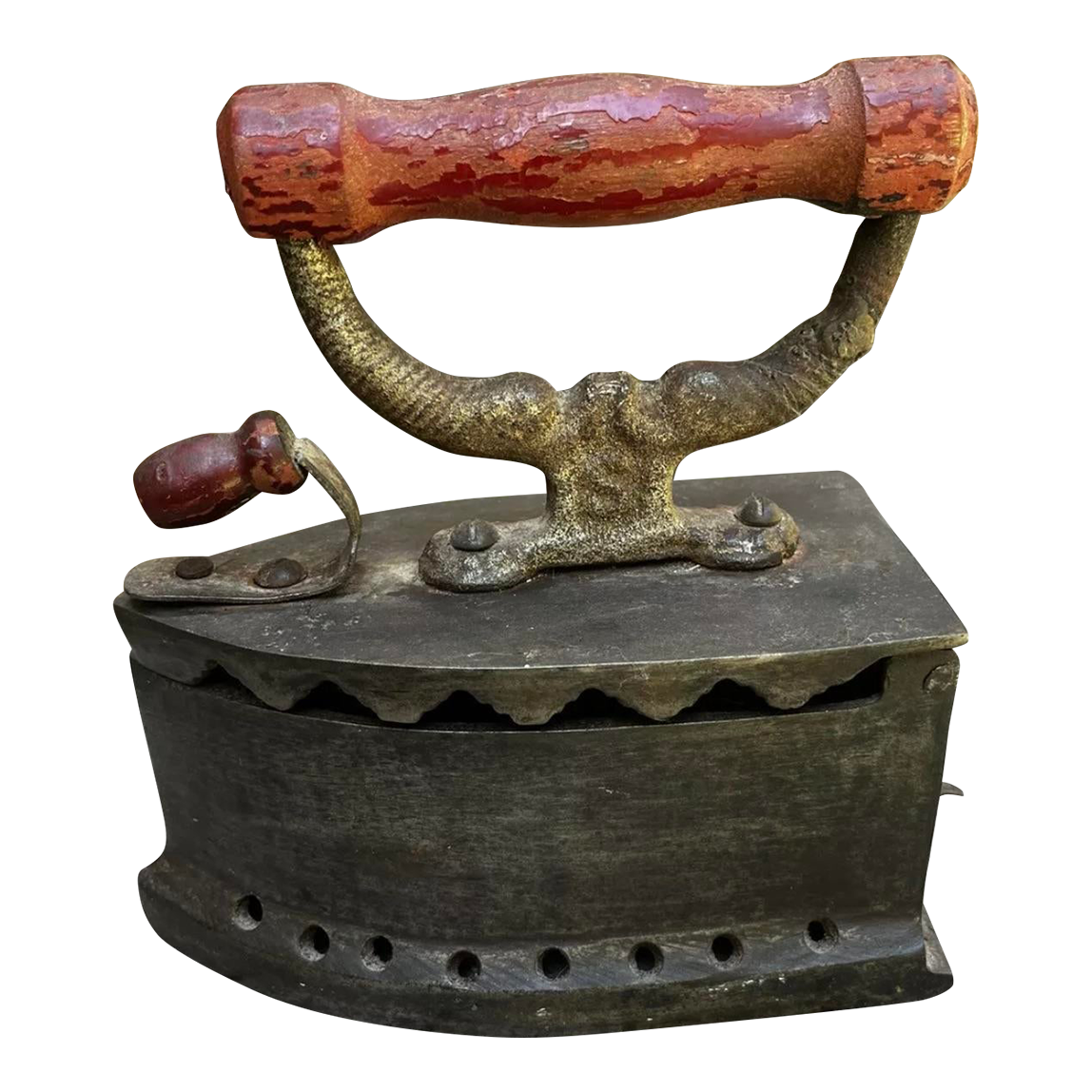 Antique Coal Iron With Wooden Handle | Chairish