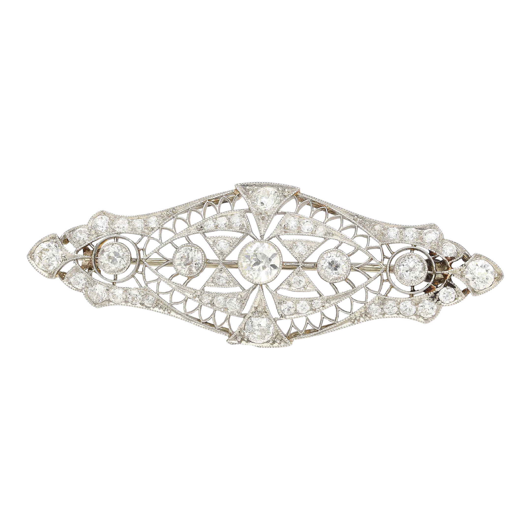Platinum And 14K Gold 2.75 Carat Old European Cut Edwardian Brooch