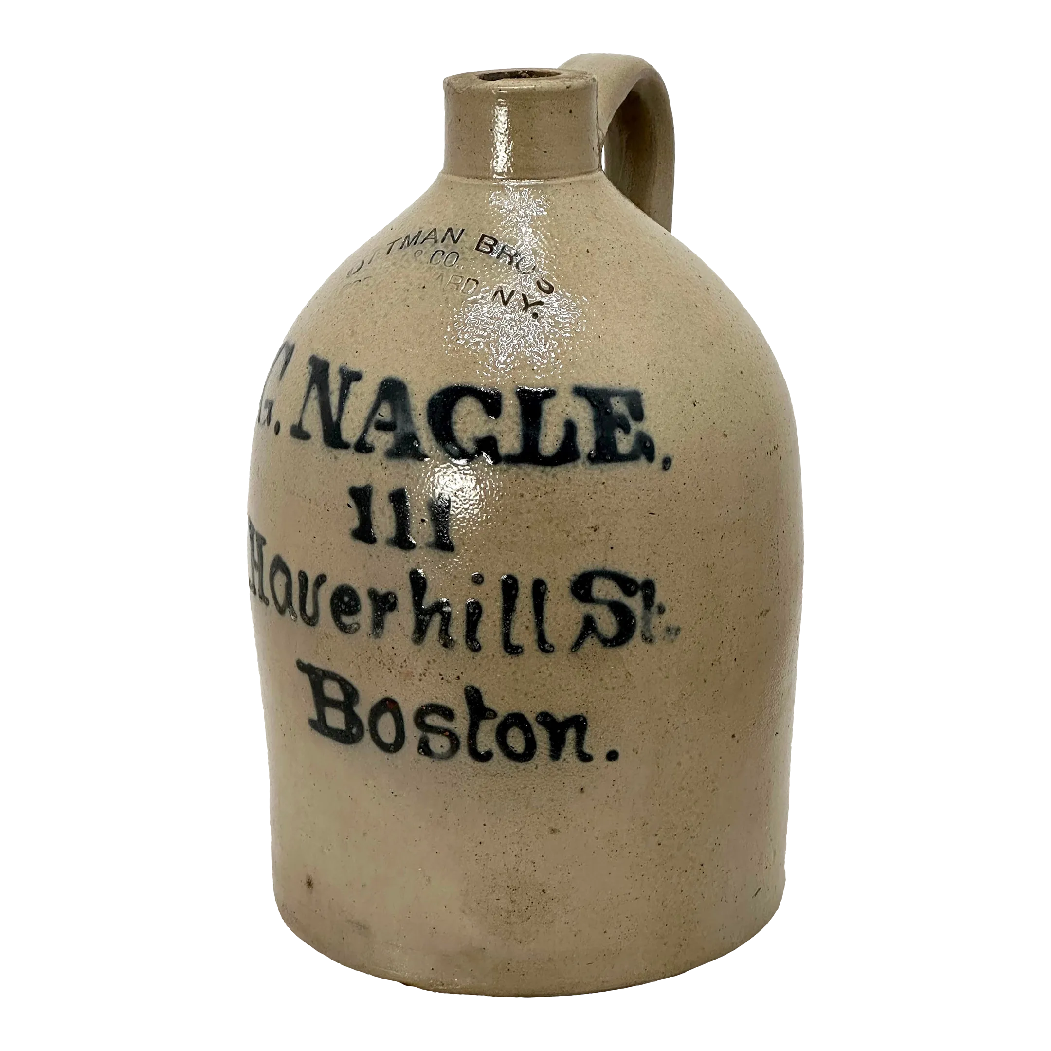 Antique Blue "Script" Boston Decorated Stoneware 1 Gallon Spirits Jug ...
