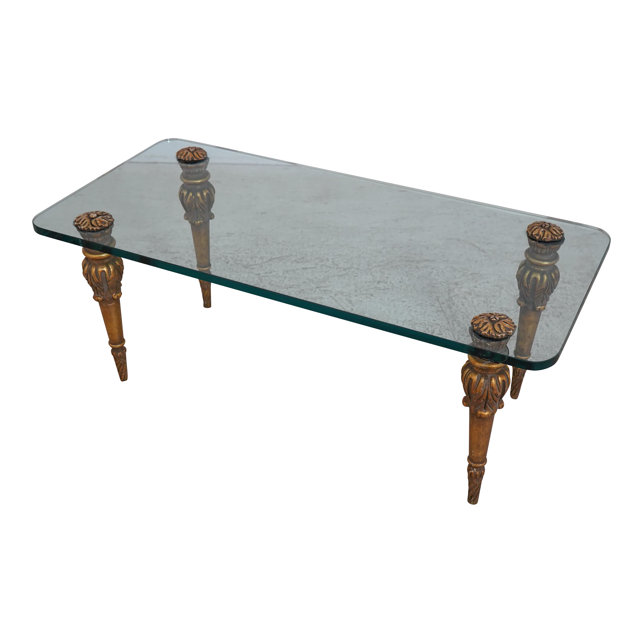 Hollywood Regency Glass Top Gold Leg Coffee Table | Chairish