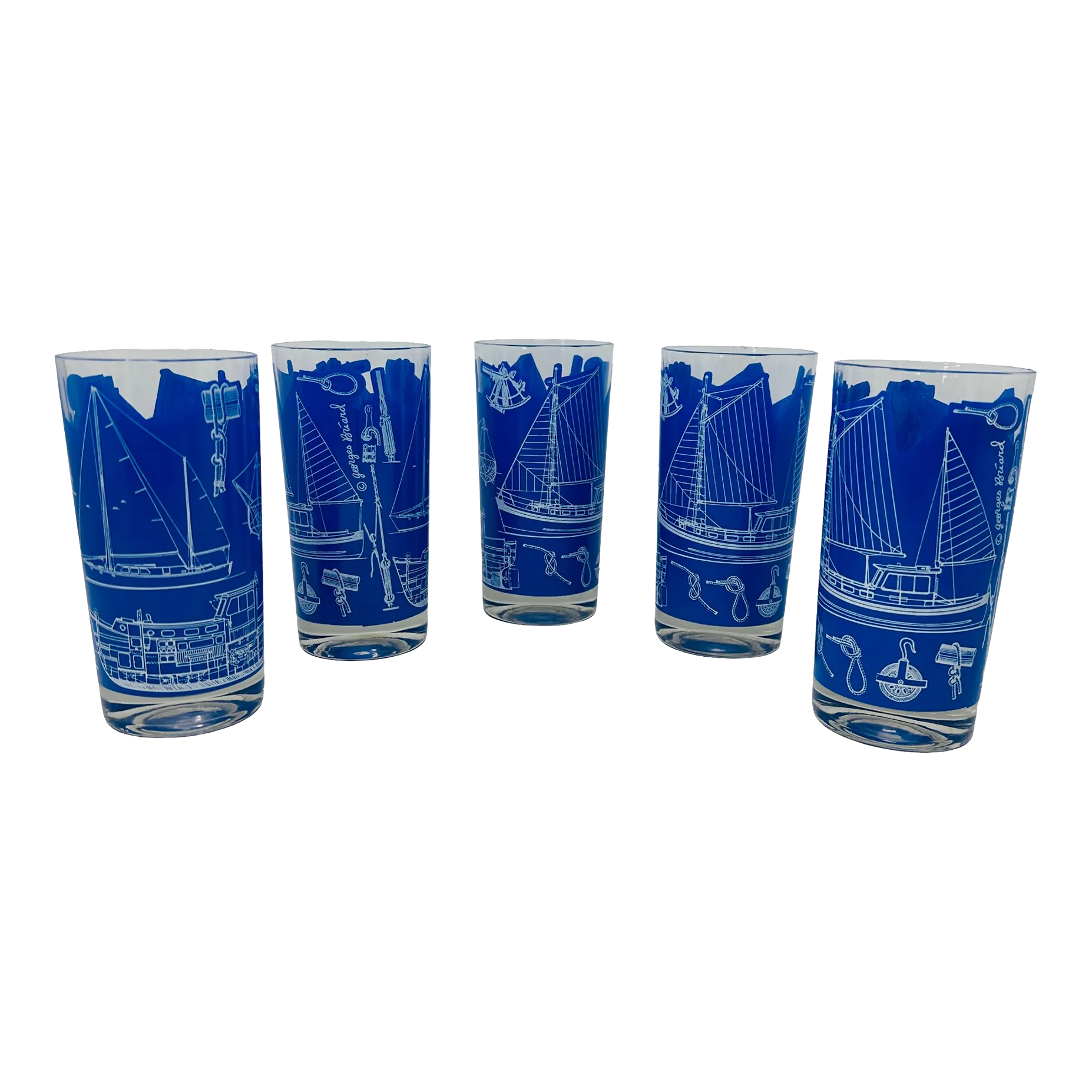 1960's Georges Briard Nautical Glasses a Set of 5 | Chairish
