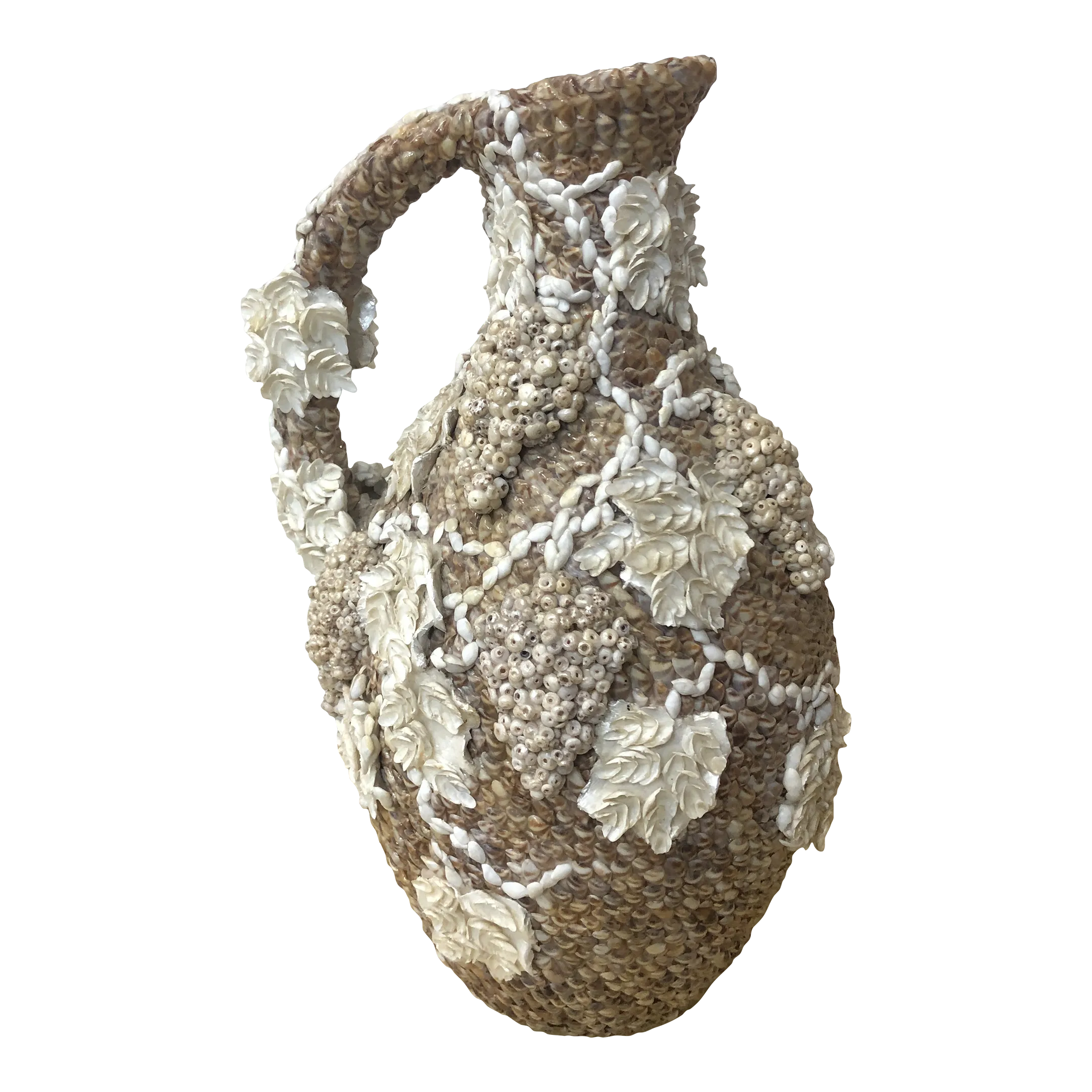 Mid 20th Century Shell-Encrusted Pitcher With Seashell Grapevine | Chairish