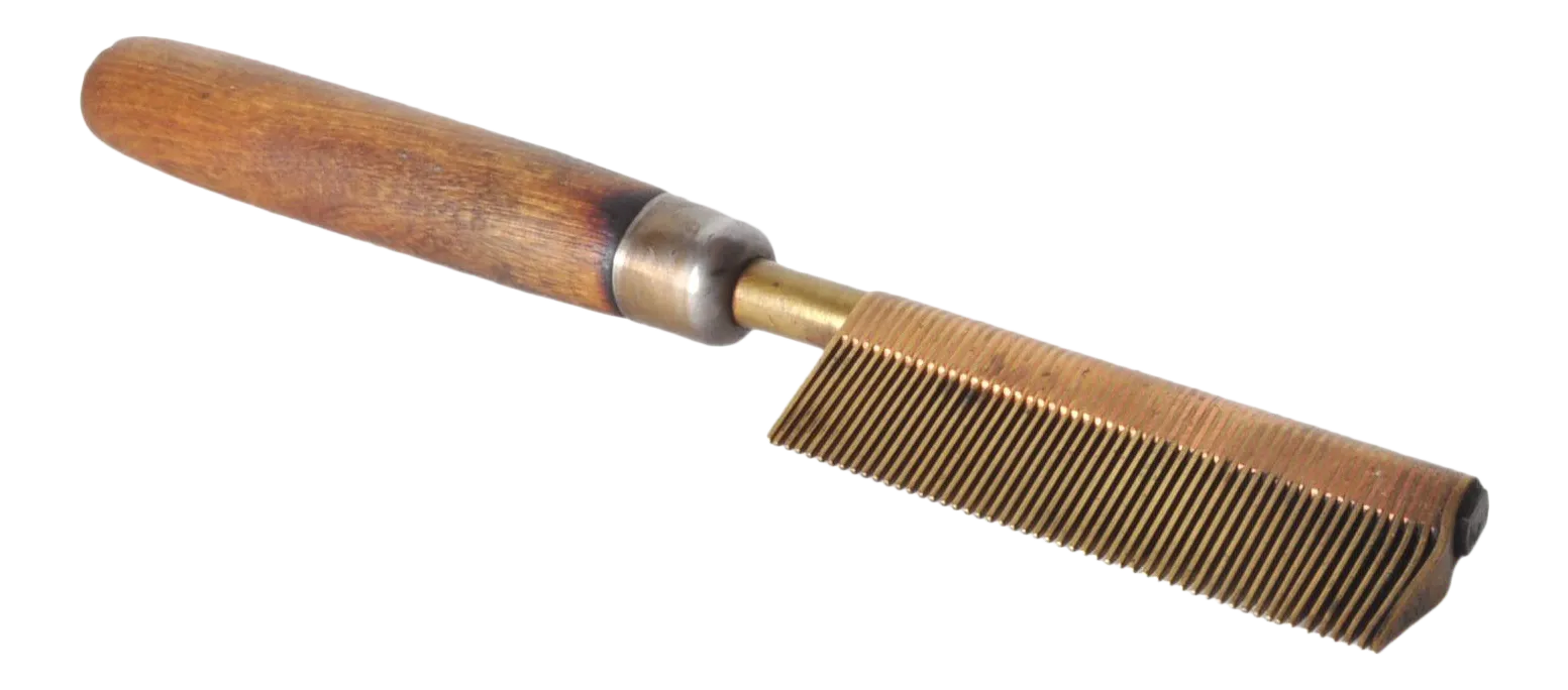 Mid 20th Century Brass Comb with Wooden Handle, | Chairish