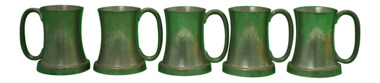 Set of 5 Abercrombie & Fitch Pewter English Tankards Engraved w.a.r ...
