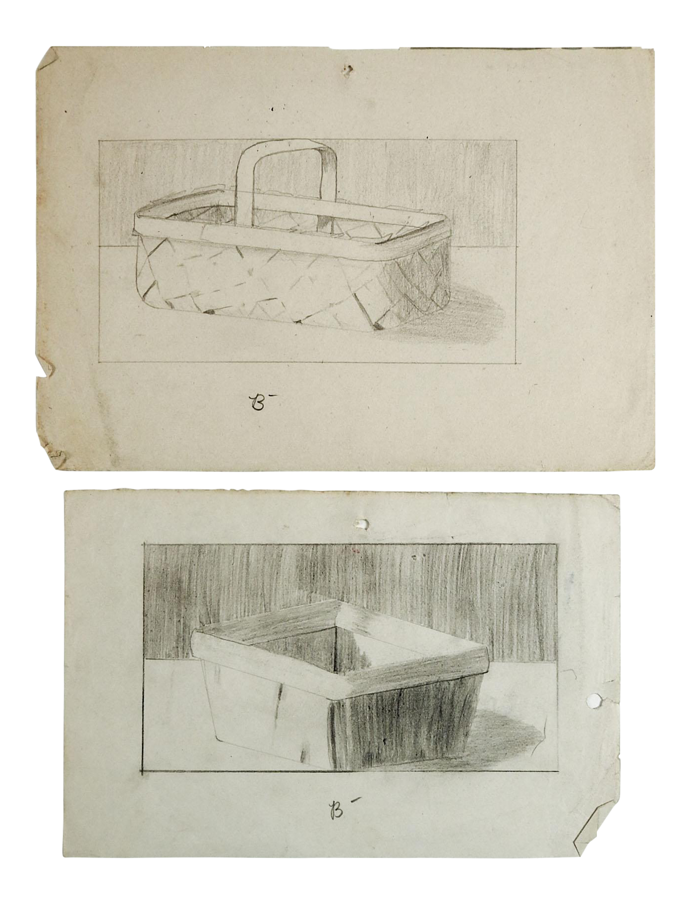 Baskets Pencil Study Drawings- A Pair | Chairish
