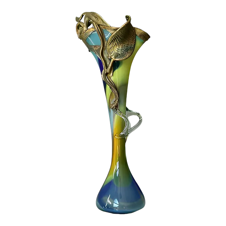 Late 20th Century Filip Ravert Tall Art Glass Vase With Bronze Overlay ...